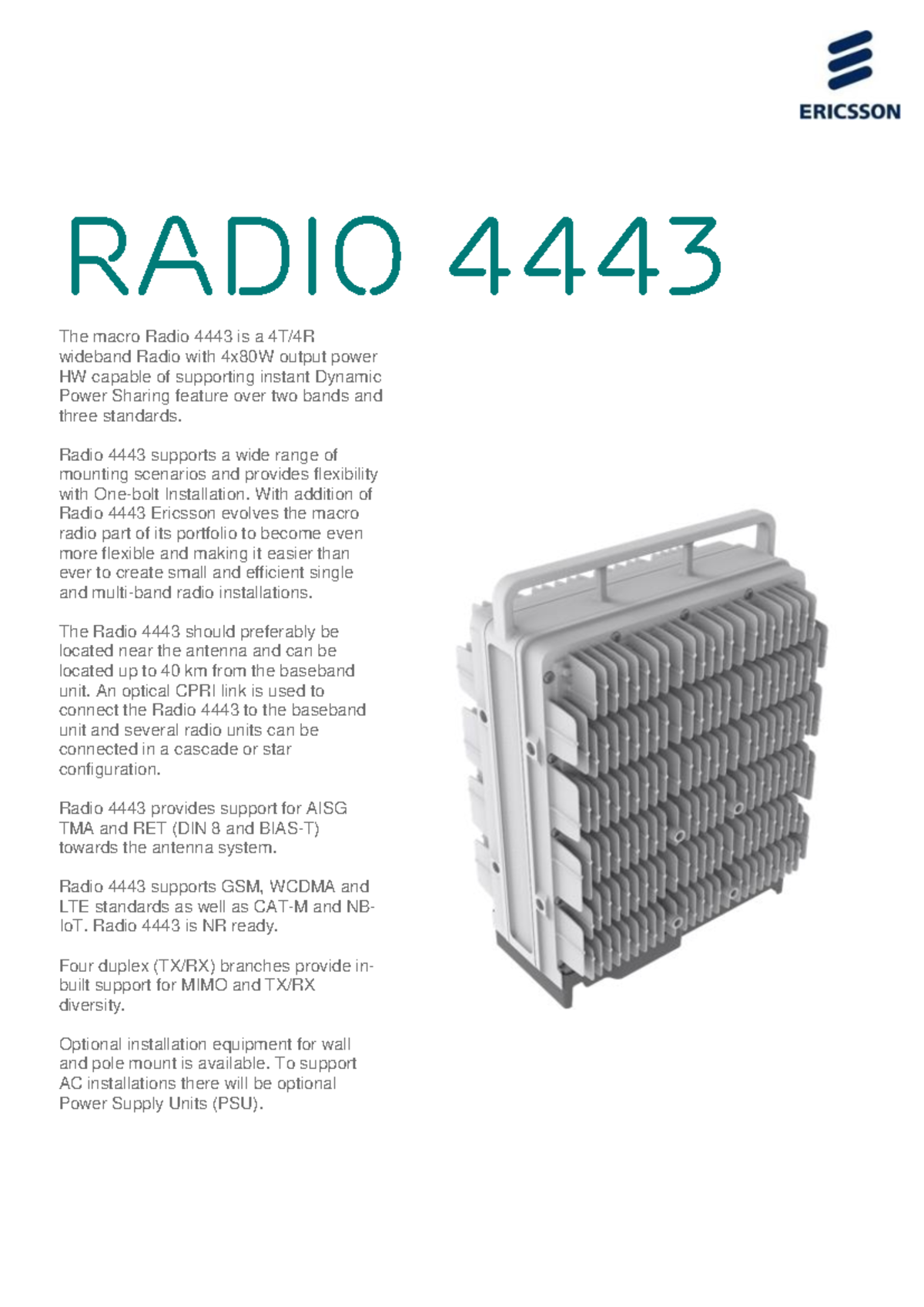 Radio 4443 b1b3 datasheet - Radio 4443 The macro Radio 4443 is a 4T/4R ...