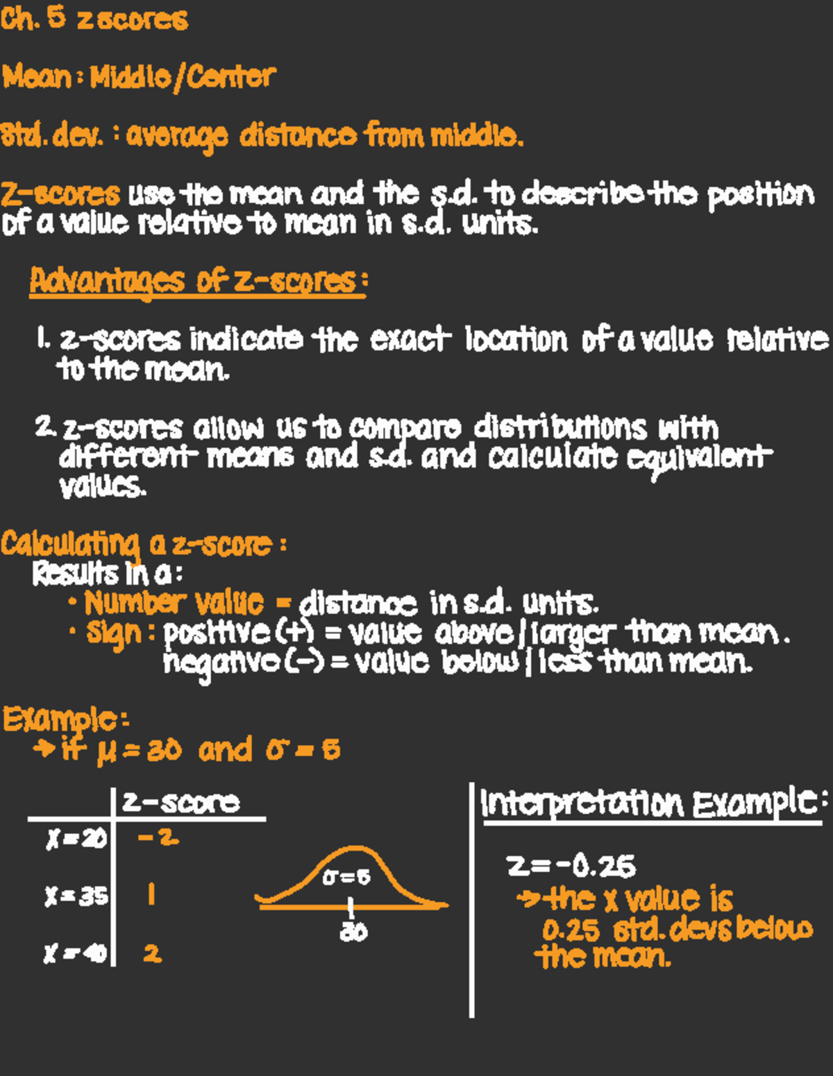 Chapter 5 Z-Scores - N/A - Ch . 5 I scores Mean : Middle Center std . dev : average distance ...