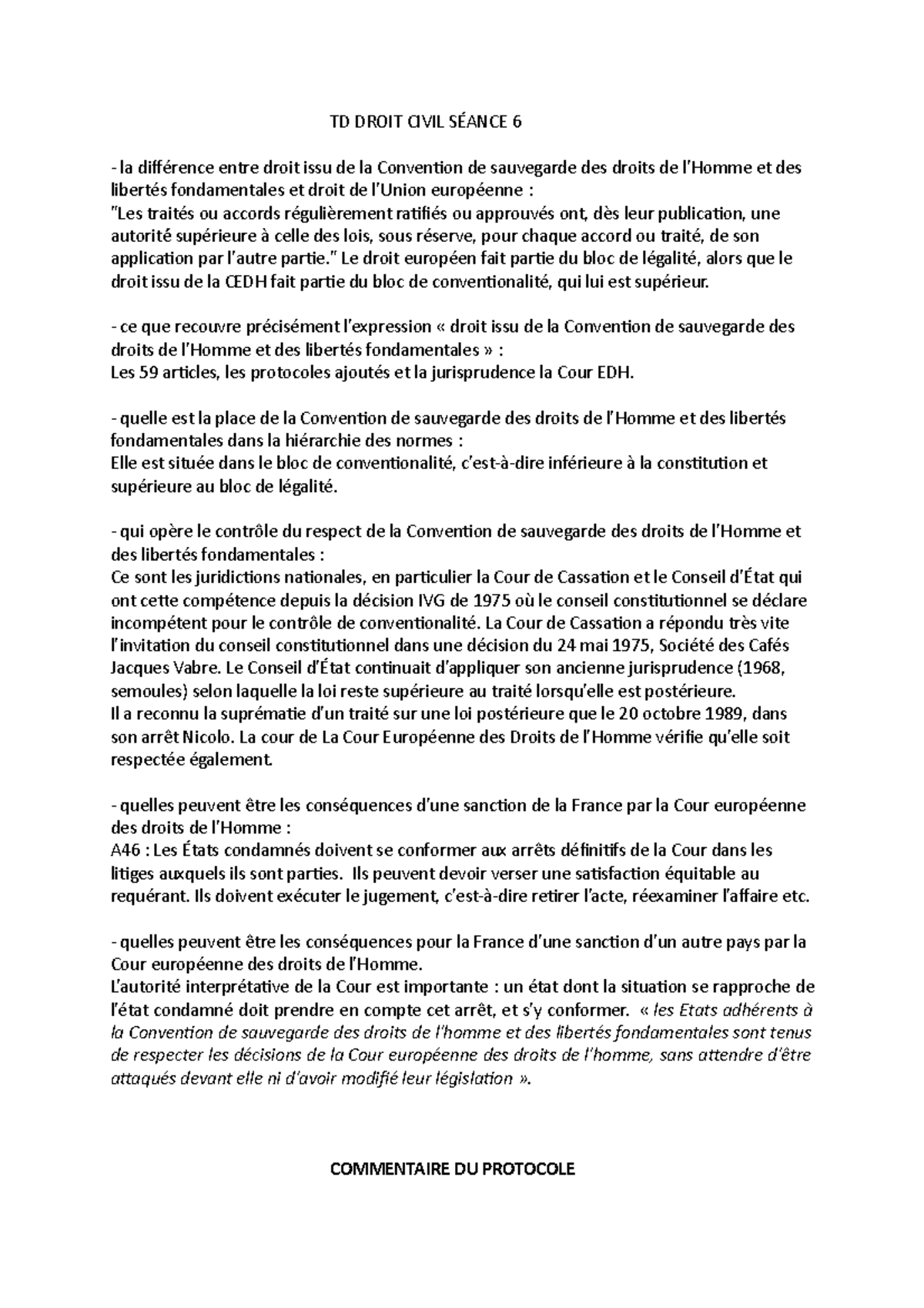 S6 - commentaire du protocole numéro 16 joint à la CEDH - TD DROIT ...
