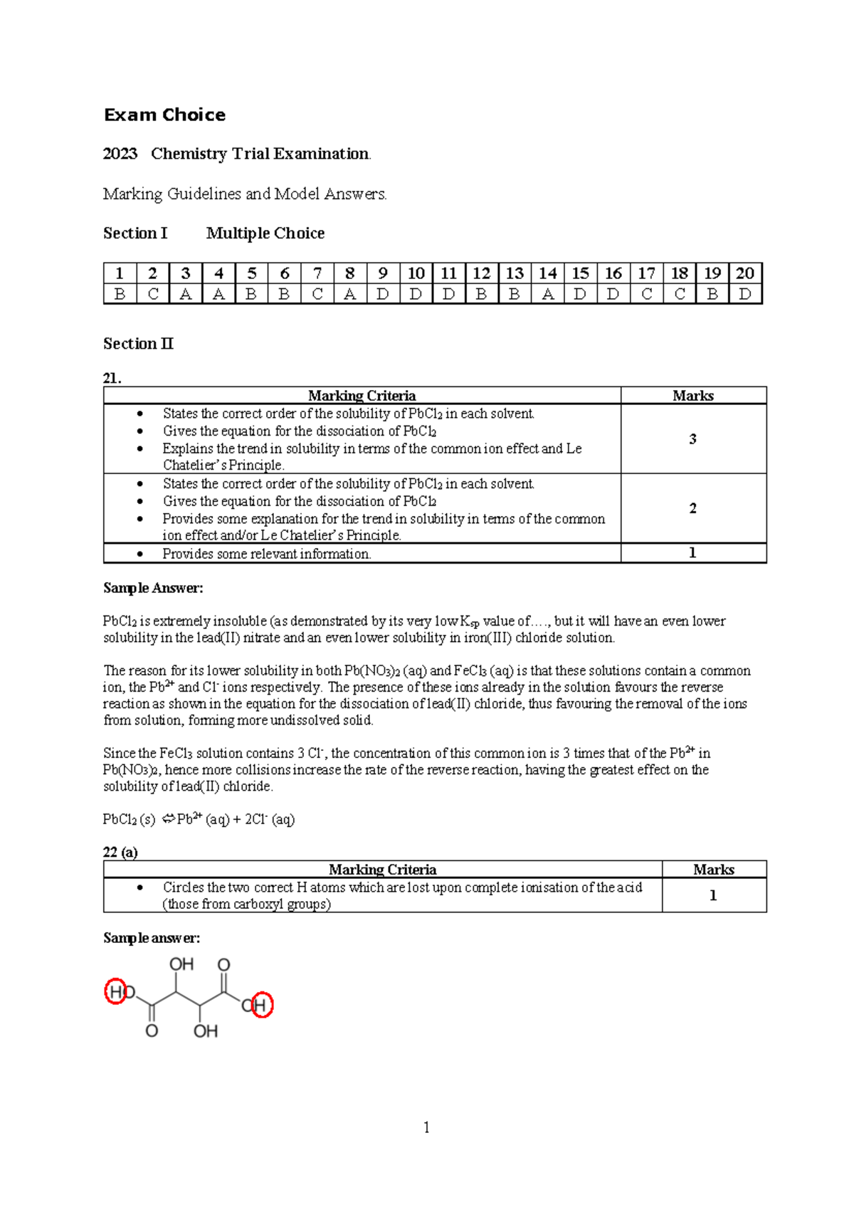 Chem 2023 Trial Exam: Marking Guidelines & Model Answers - Studocu