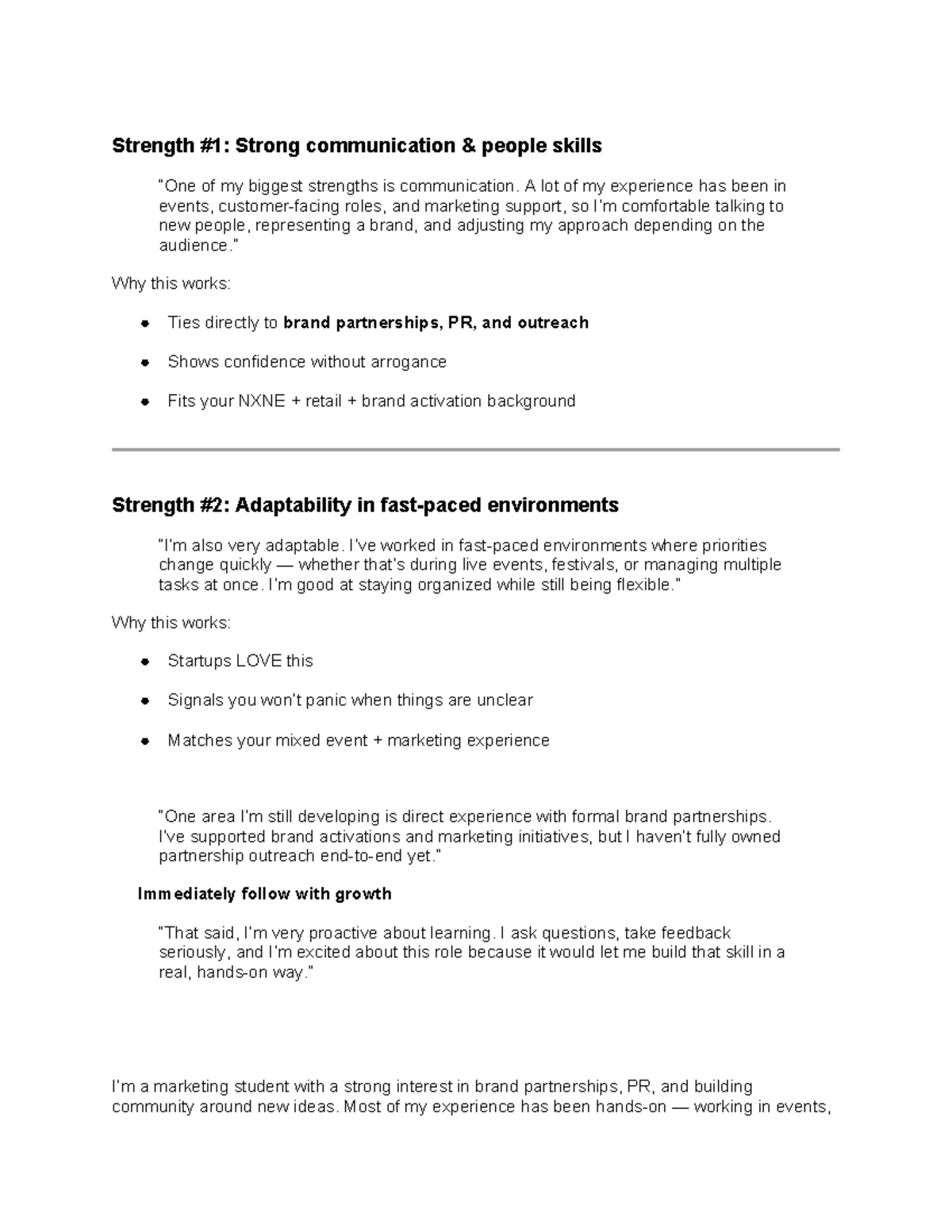 Strengths in Communication and Adaptability for Marketing Roles - Studocu