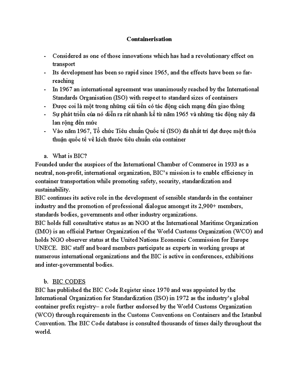 Containerisation: Innovations, Standards, and BIC Codes Explained - Studocu