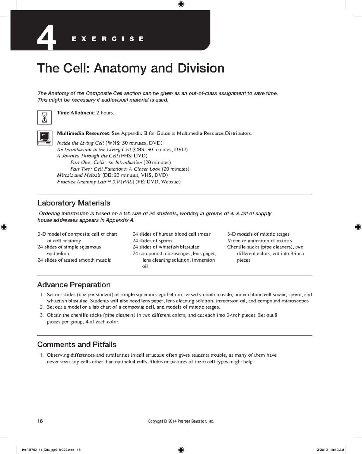 Lab 4 Cell Answers 2 - cells - Copyright © 2014 Pearson Education, Inc. The Anatomy of the ...