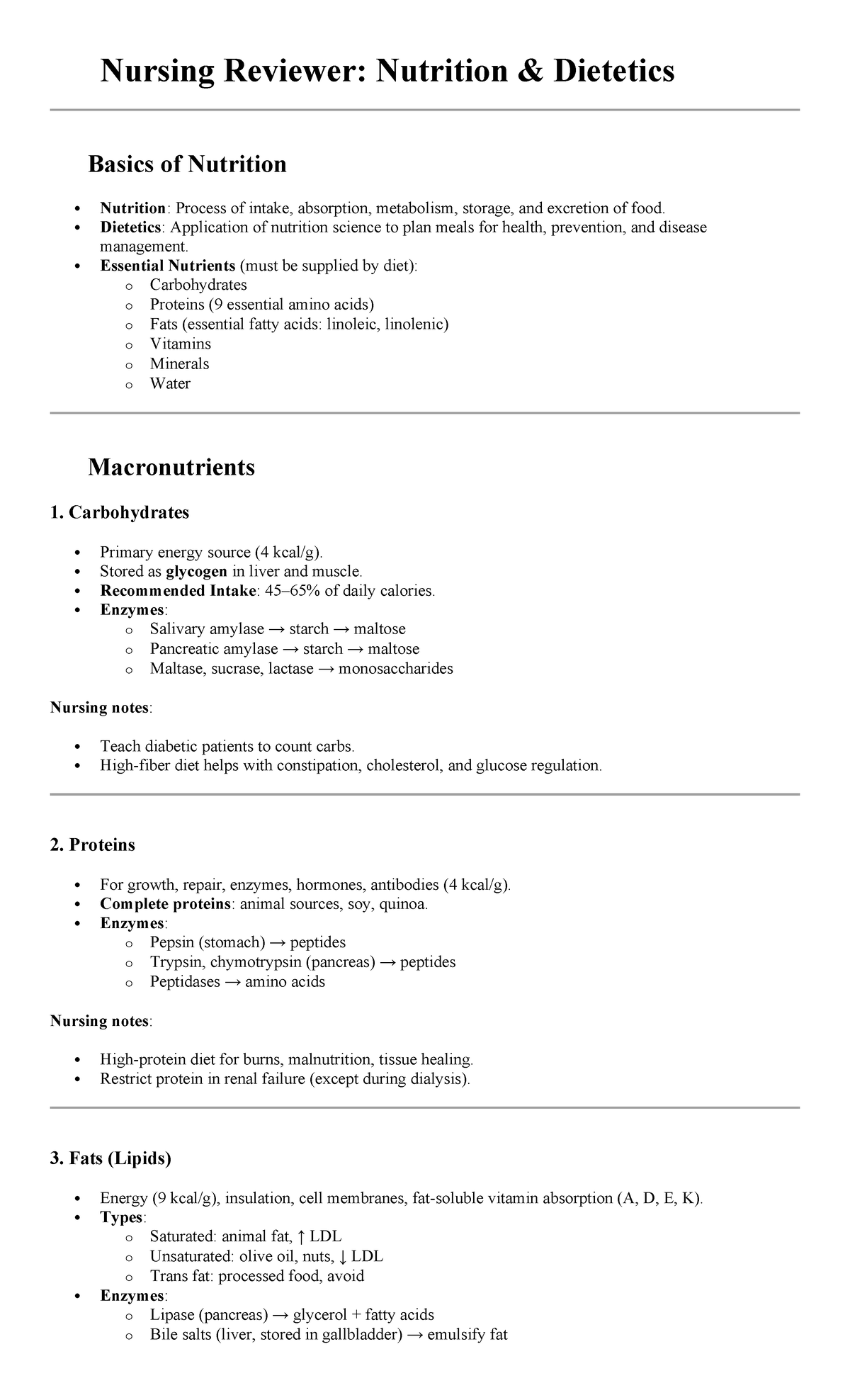 Nursing Reviewer: Nutrition & Dietetics Basics and Key Concepts - Studocu