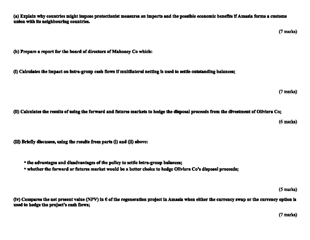 ACCA - AFM - questions Mar-Jun 2024 - Mahoney Co is a listed holding ...