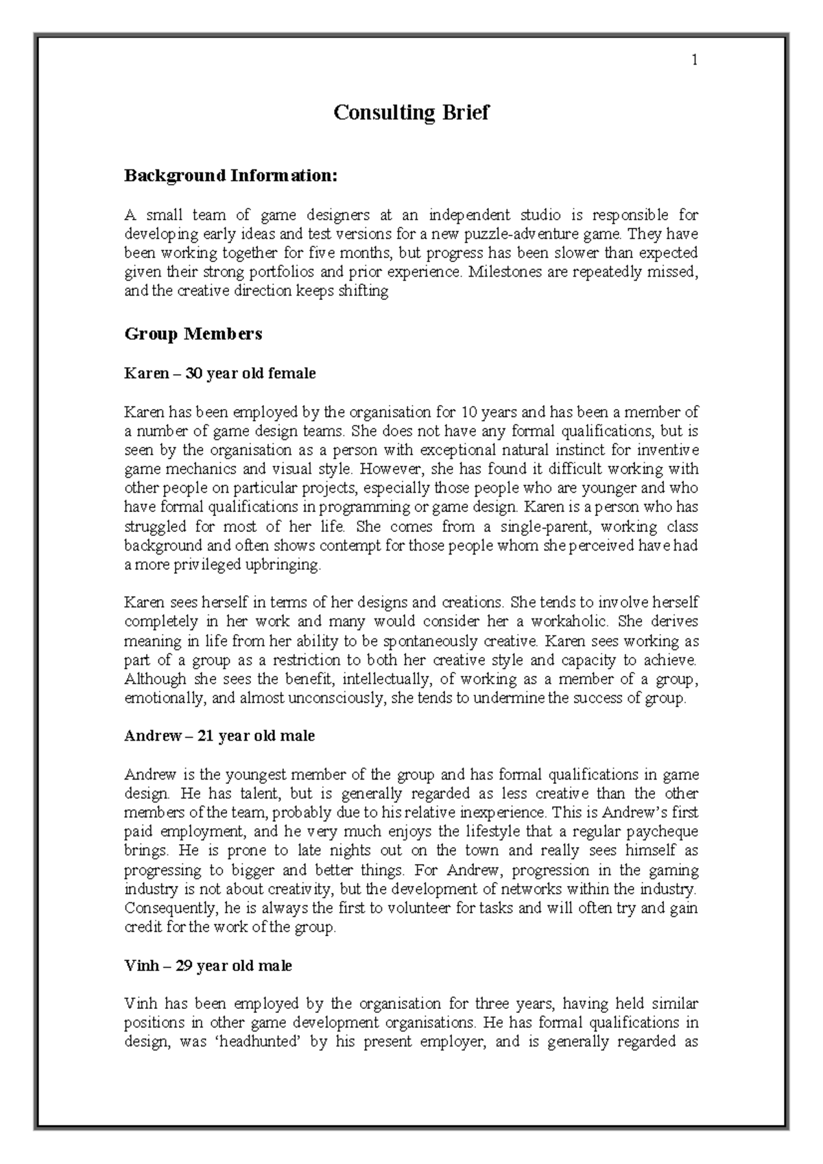 Psyux 3338 - Game Design Team Dynamics Consulting Brief - Studocu
