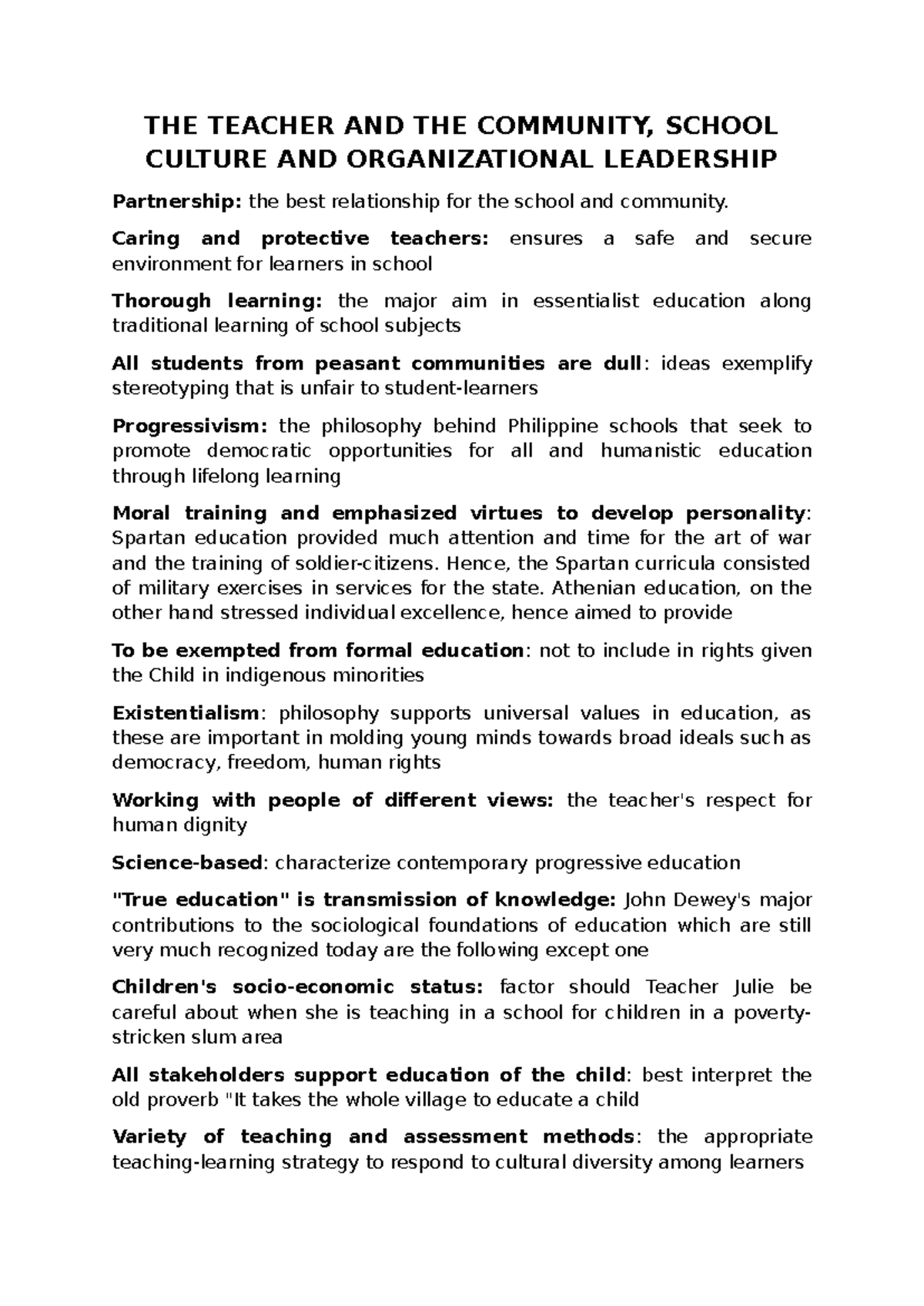 Discussion Notes: The Teacher, Community, and Educational Leadership ...