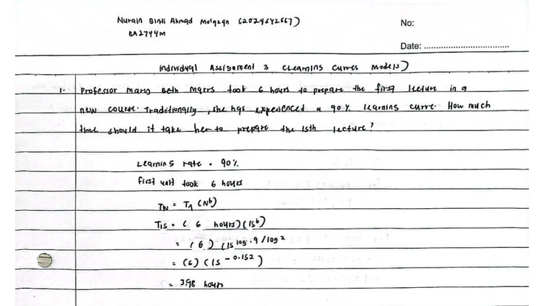 BA2744m Individual Assignment 3: Learning Curves and Production ...