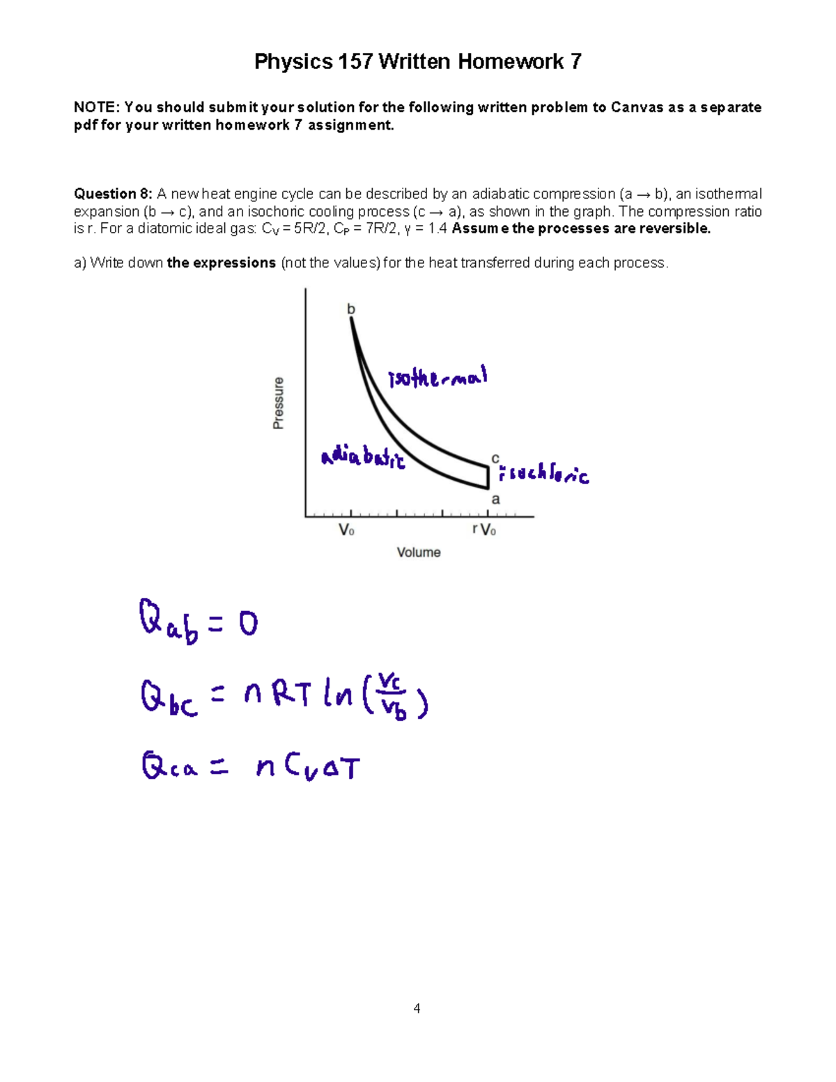 Physics 157 HW7: Heat Engine Cycle Analysis and Efficiency Calculations ...