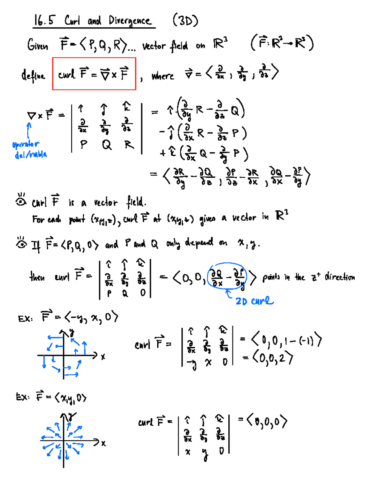16.5 Curl and Divergence Notes for Vector Fields in 3D - Studocu