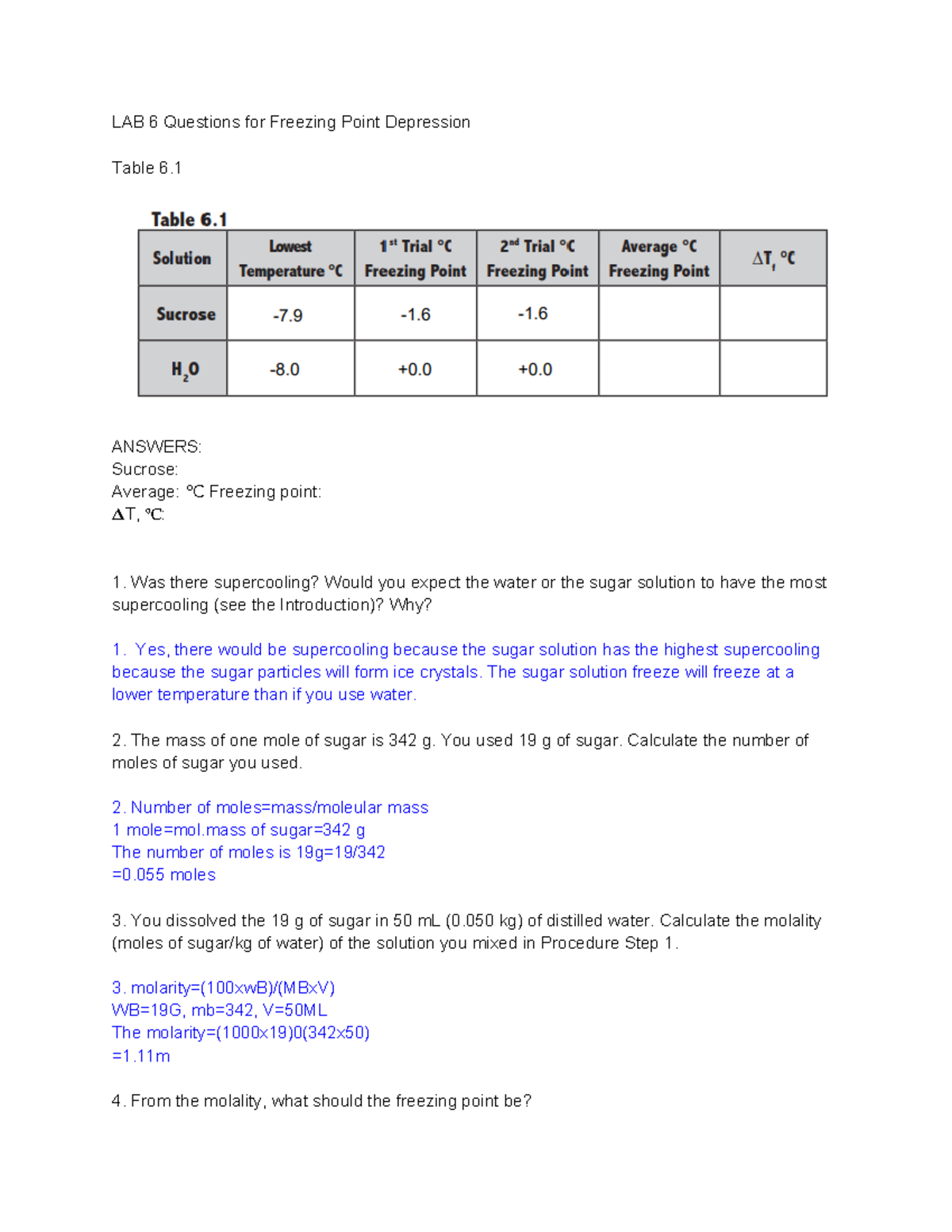 LAB 6: Freezing Point Depression in Chemistry (1.4.3) Analysis - Studocu