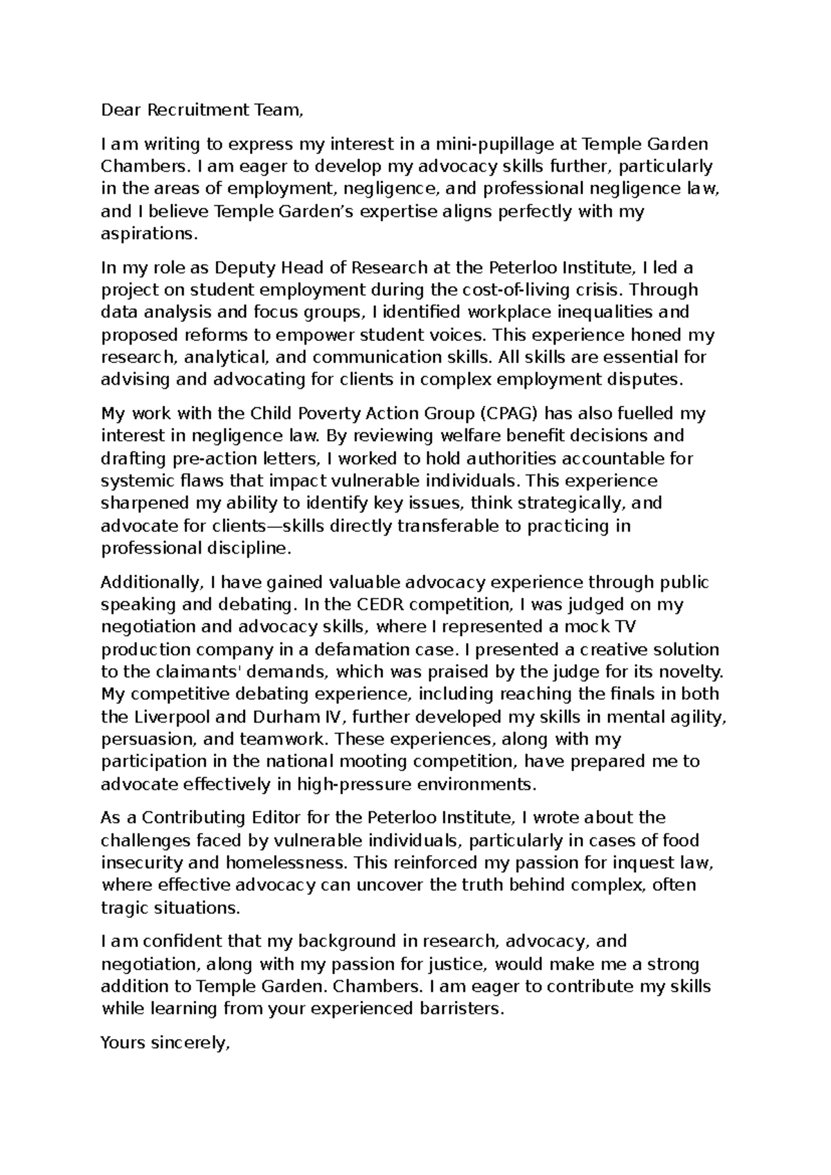 Application for Mini-Pupillage at Temple Garden Chambers - Studocu