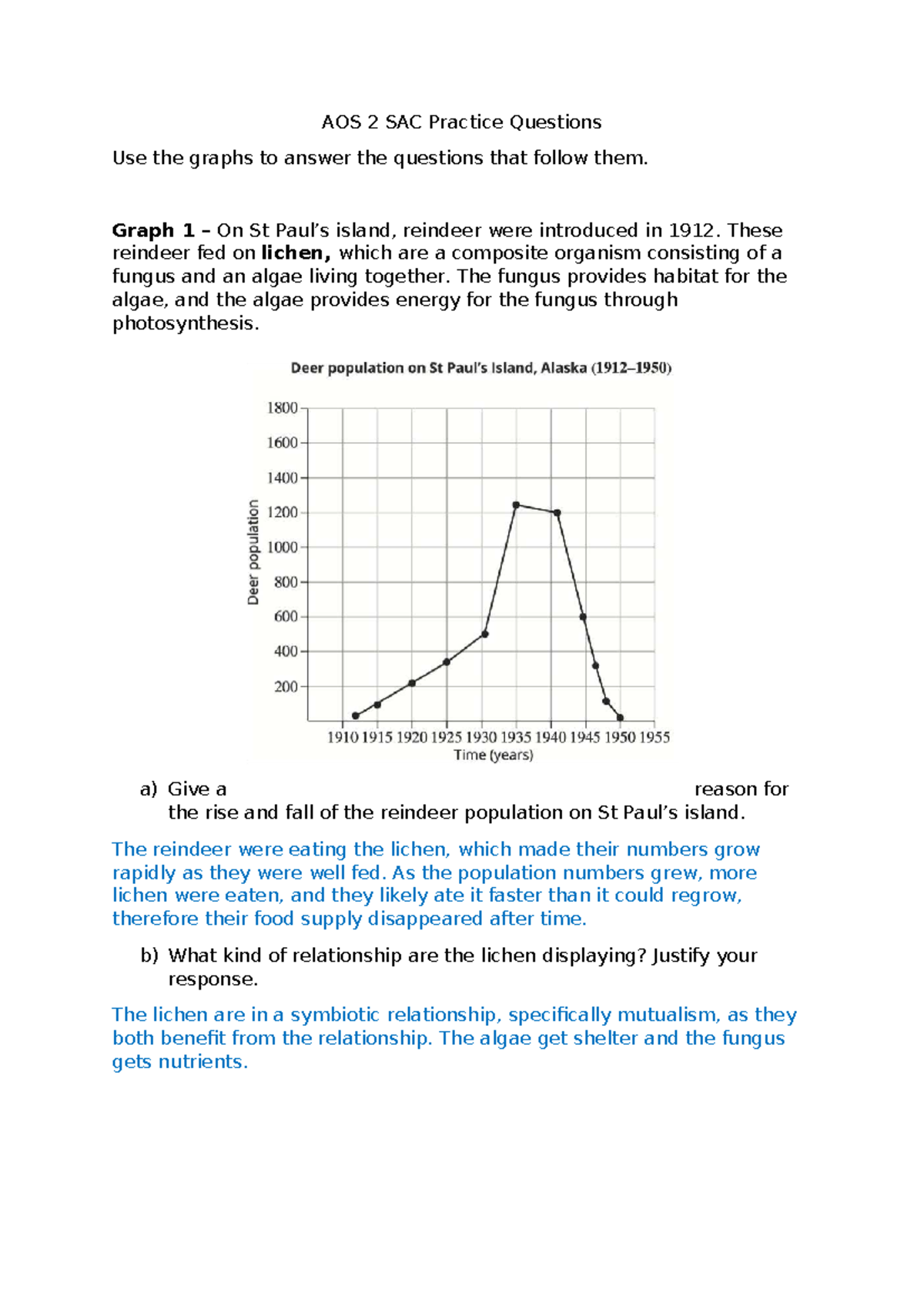 AOS 2 SAC Practice Qs & A: Reindeer, Carp, and Asexual Reproduction ...
