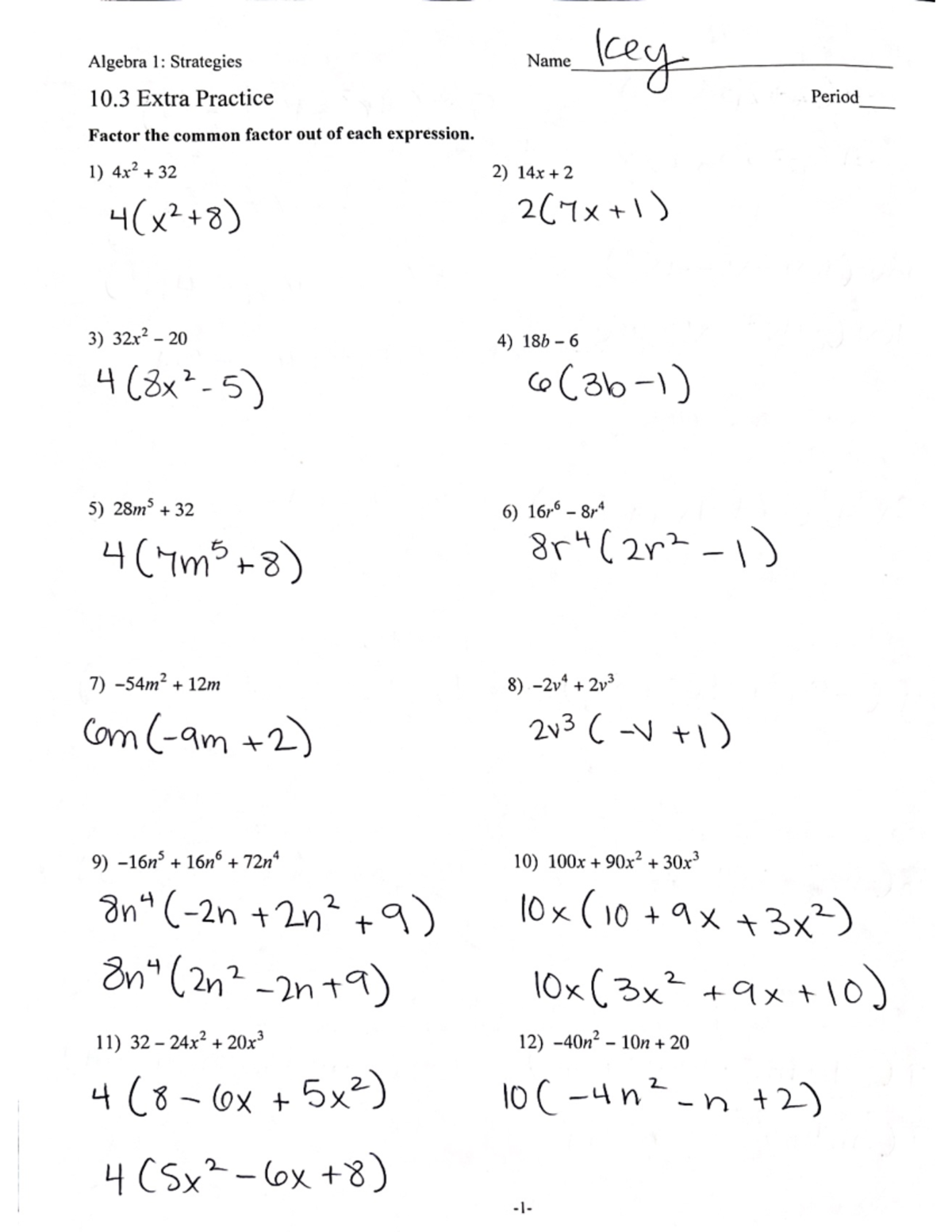 10.3 Extra Practice Key and Solutions for Review - Studocu