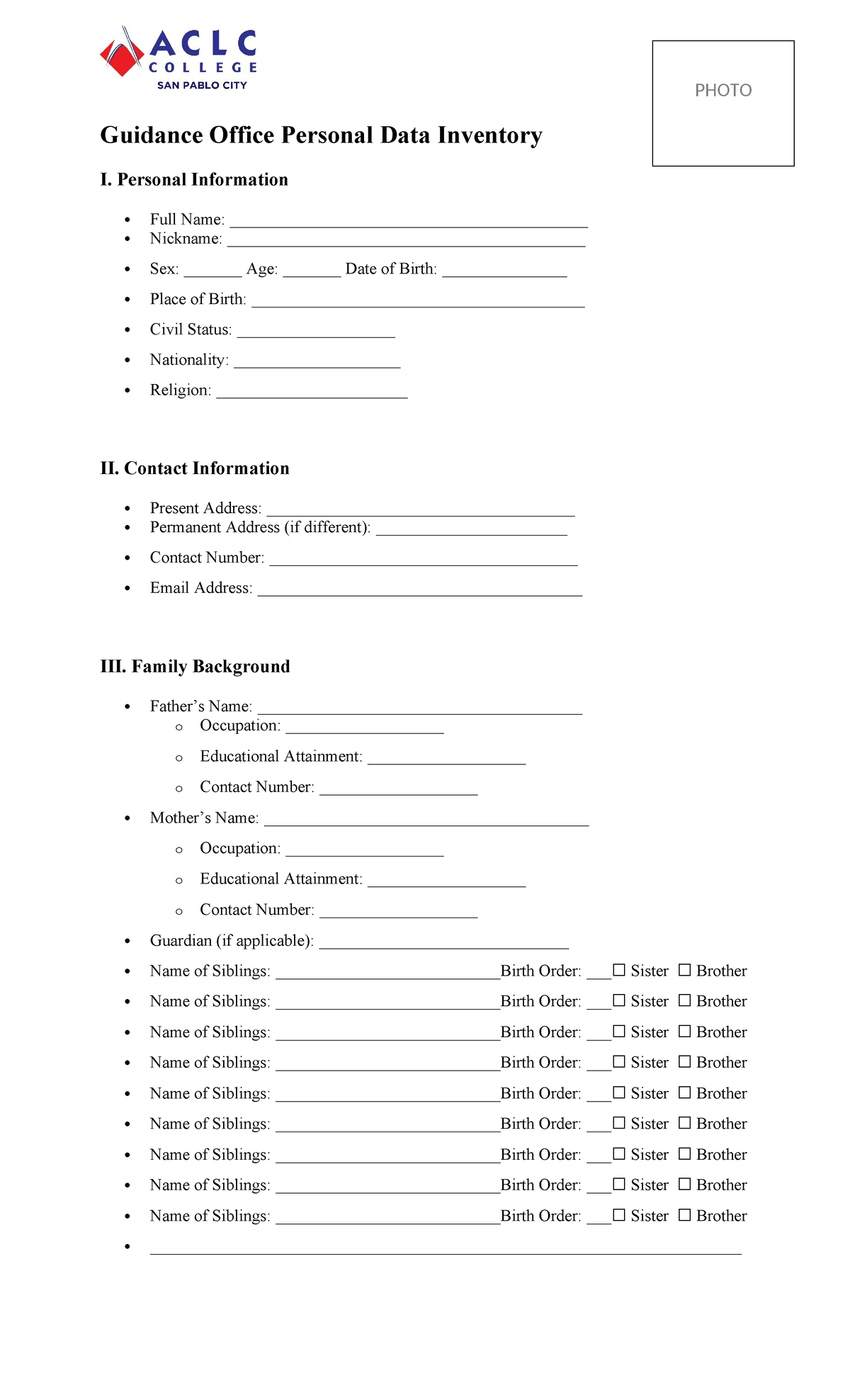 Guidance Office Personal Data Inventory Form - Studocu