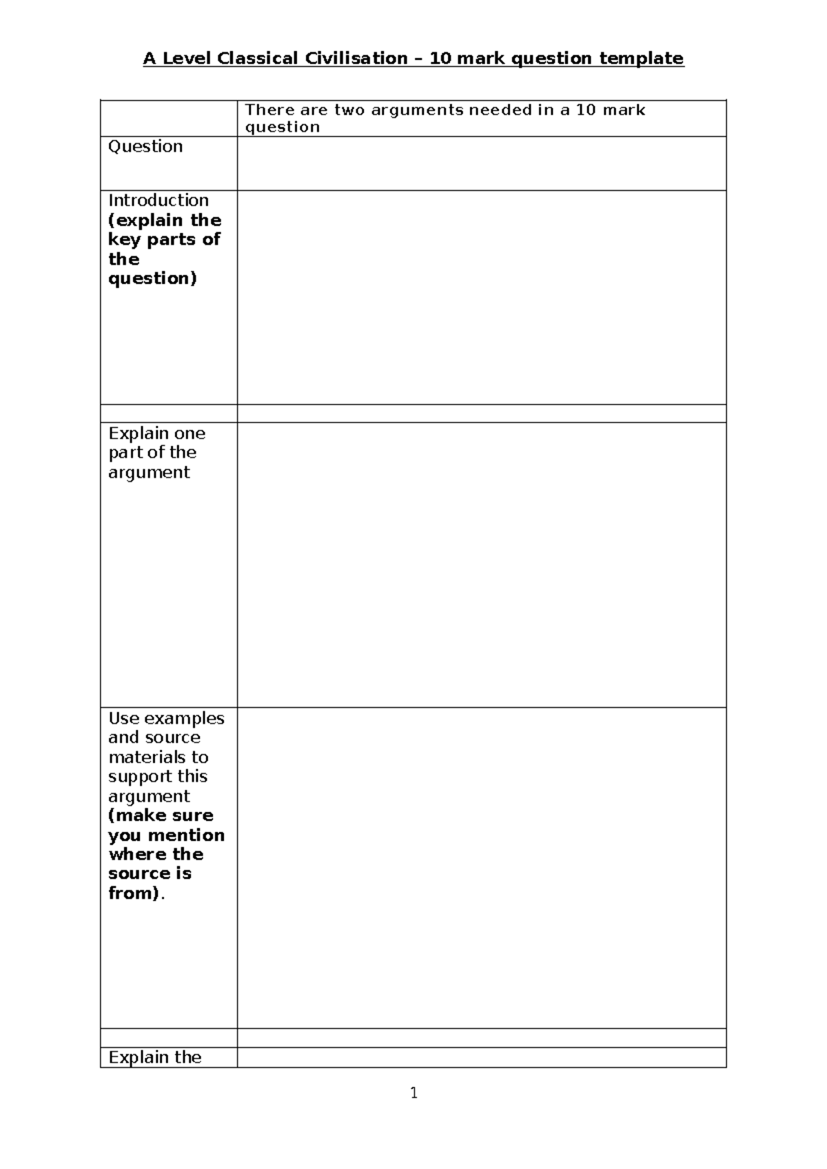 A Level Classical Civilisation 10 Mark Question Template Guide - Studocu