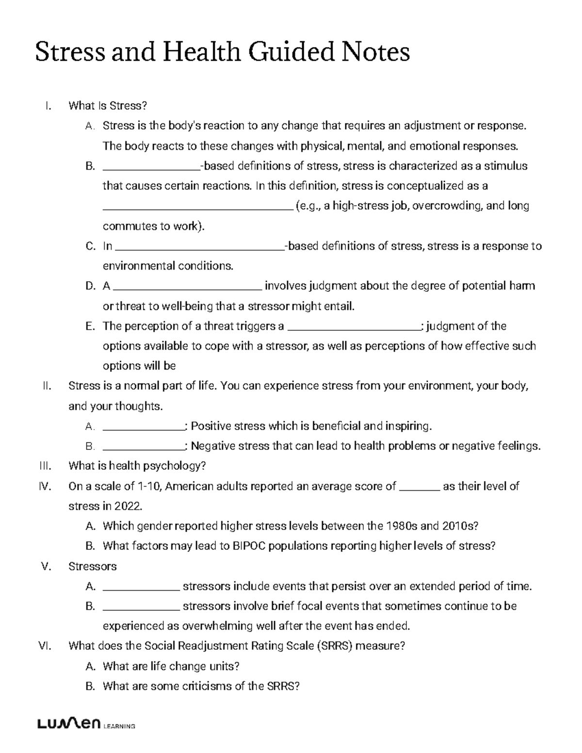 Module 4: Stress and Health Guided Notes - Studocu