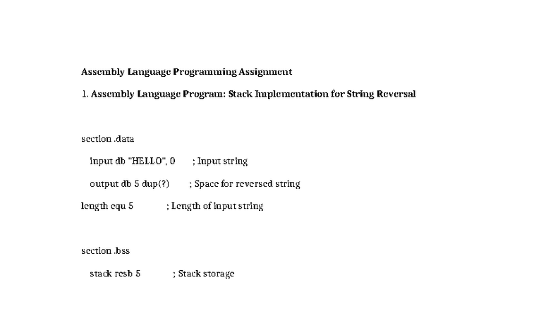 CS1102 Assembly Language Assignment 1: Stack String Reversal - Studocu