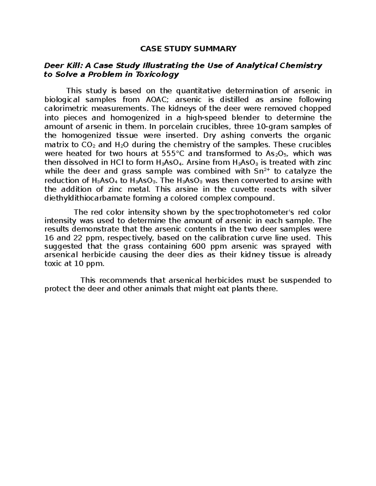 Case Summary - CASE STUDY SUMMARY Deer Kill: A Case Study Illustrating the Use of Analytical ...