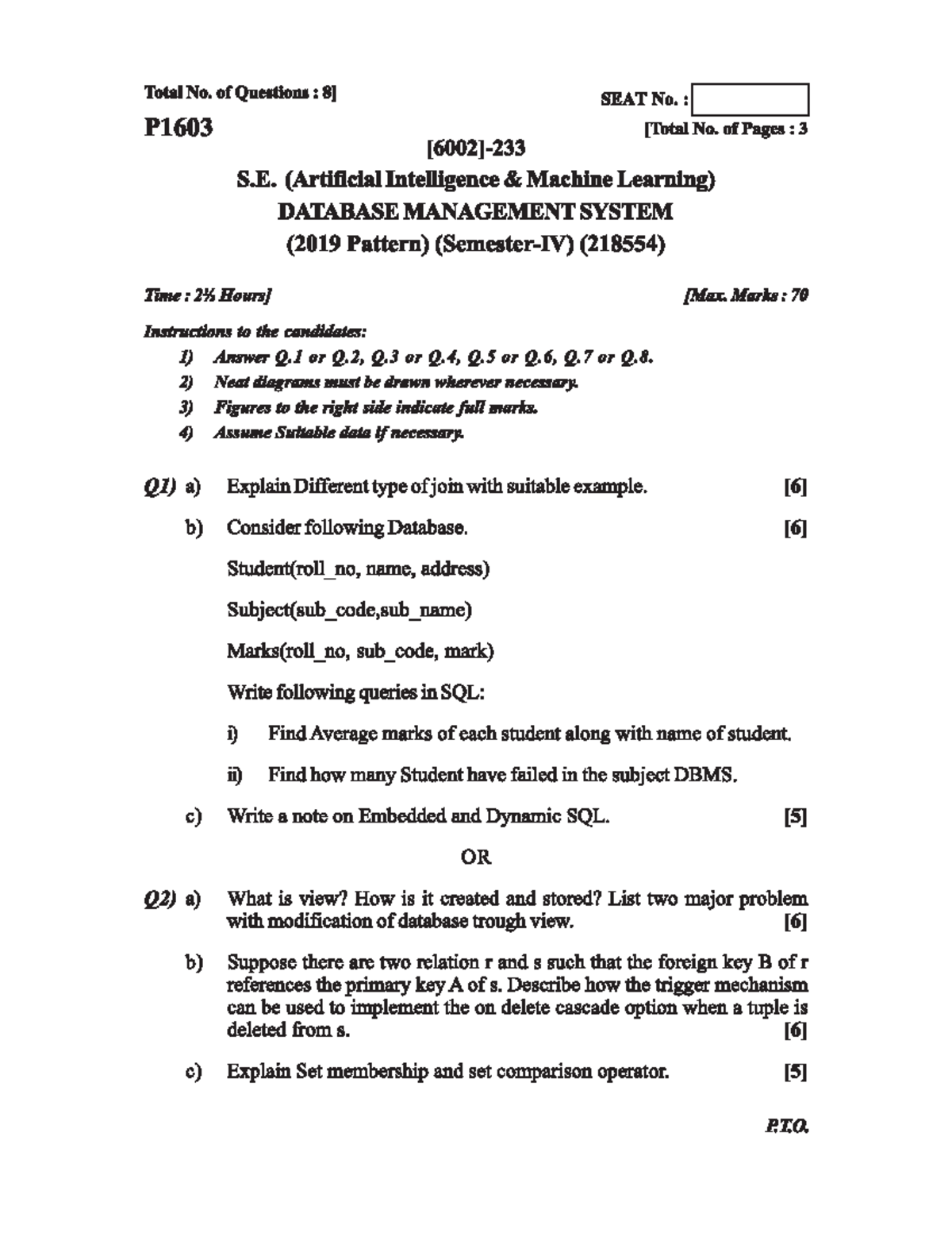 APR 23 Final Exam: DBMS (218554) & Computer Graphics (Semester IV) - Studocu