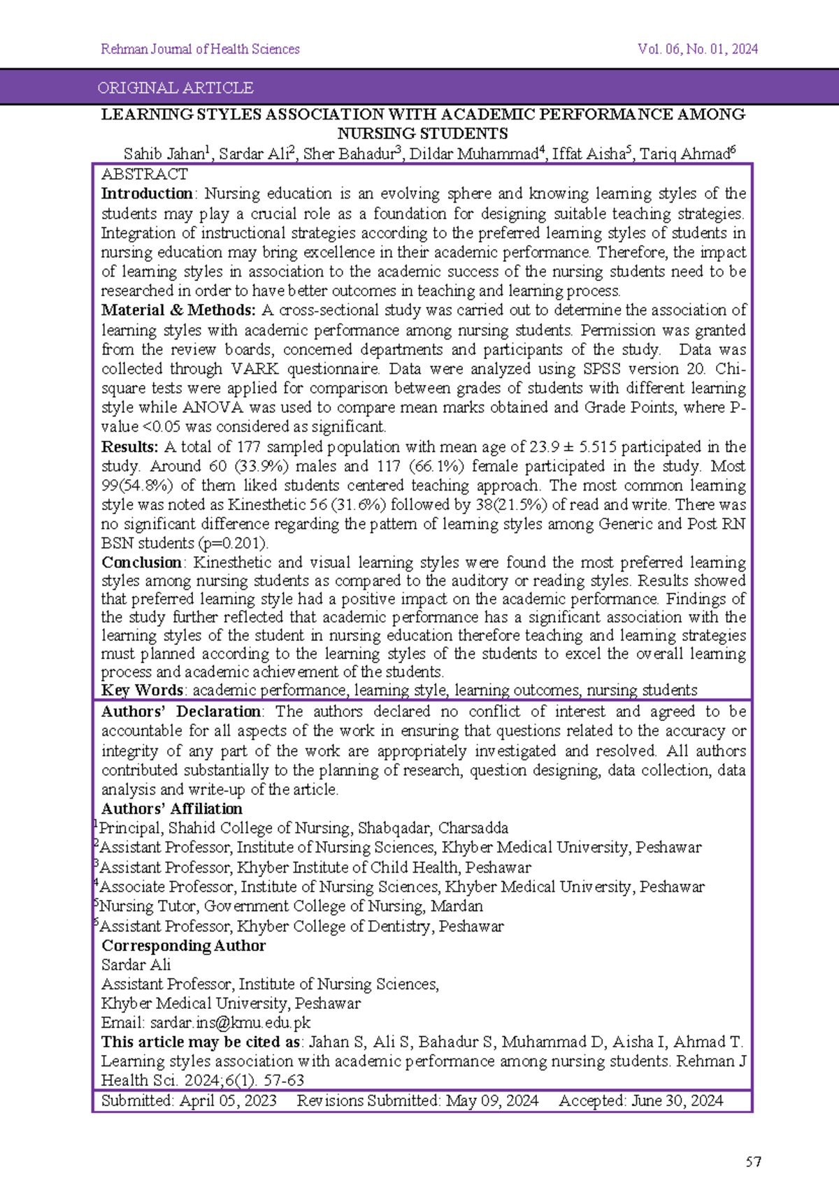 Learning Styles and Academic Performance Among Nursing Students: A ...