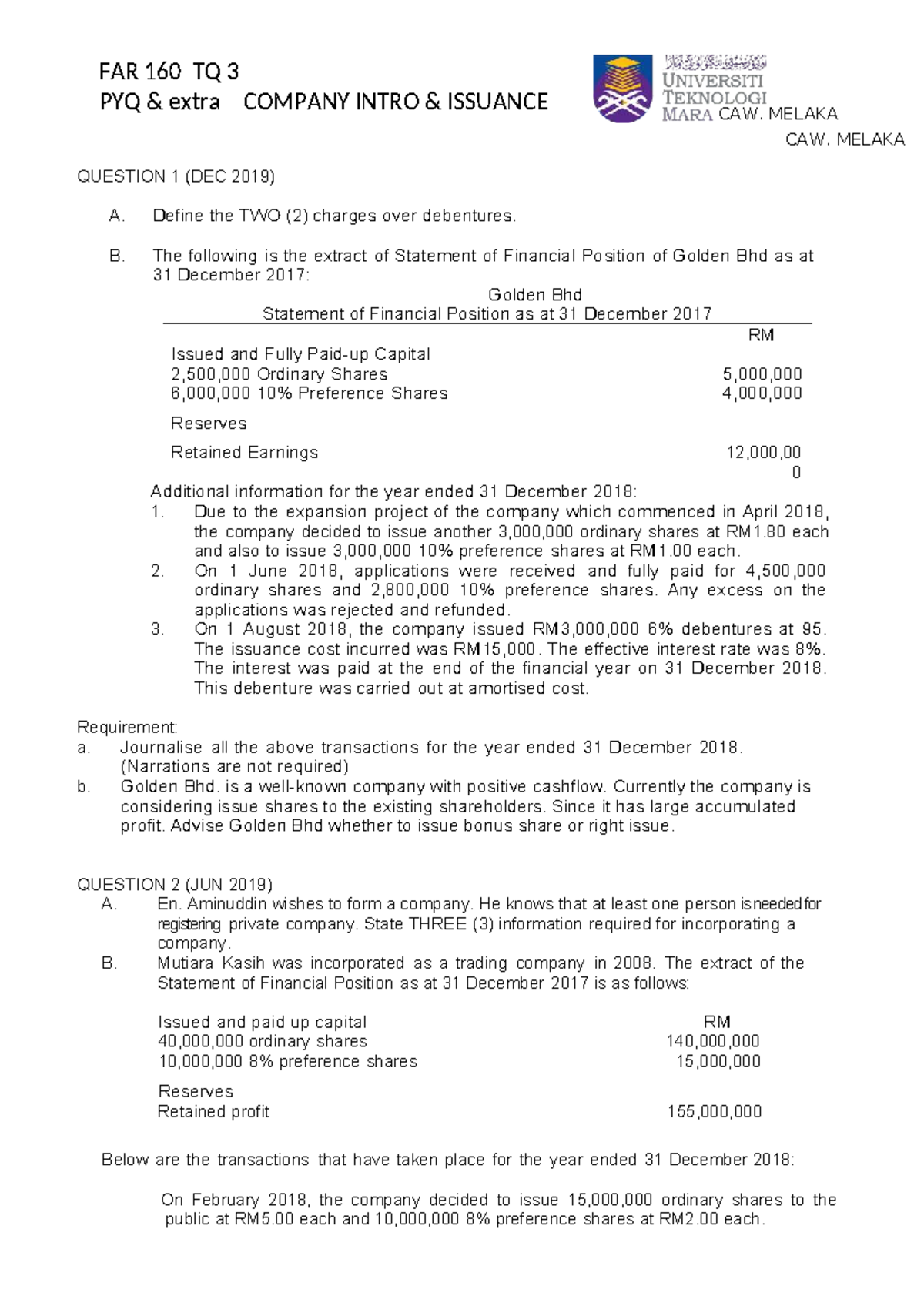 FAR 160 TQ 3 PYQ: Company Introduction & Debenture Issuance Analysis ...