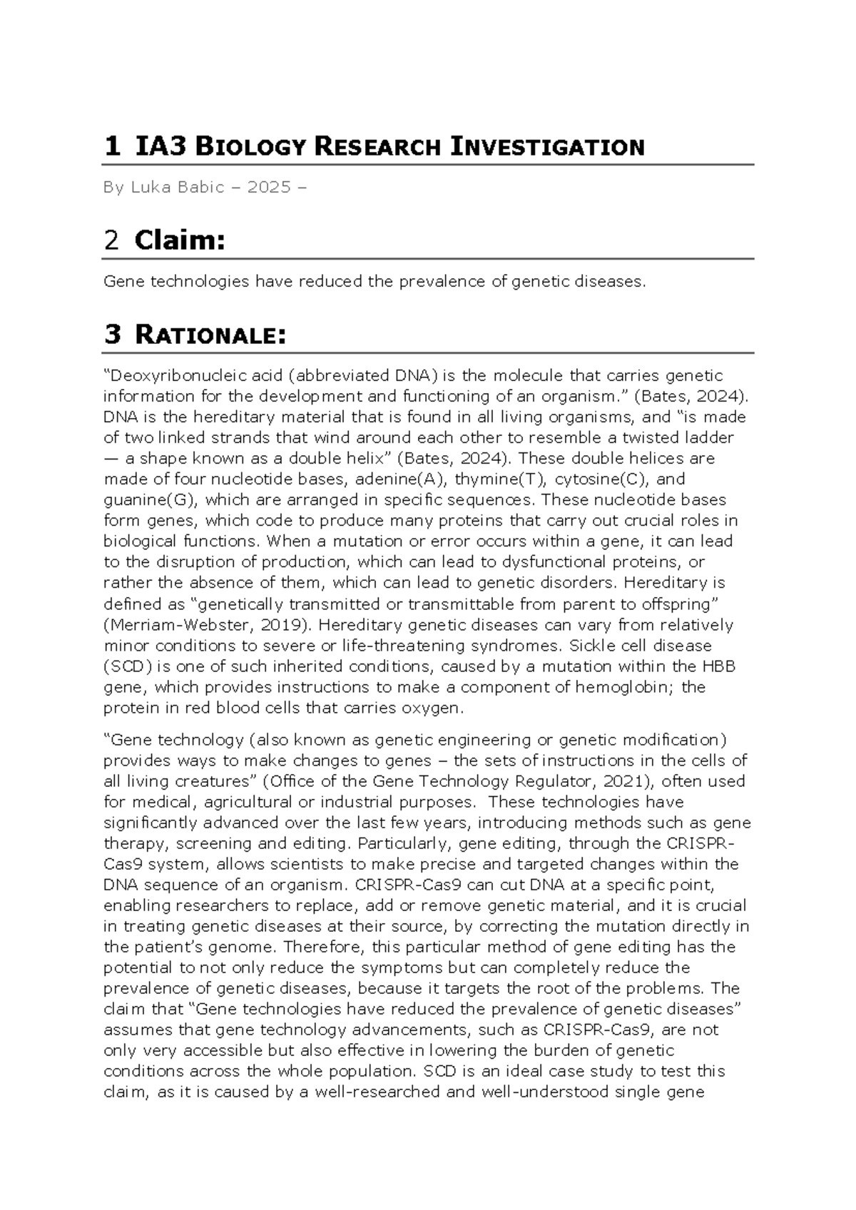 IA3 BIOLOGY RESEARCH INVESTIGATION: Gene Therapy & Sickle Cell Disease ...