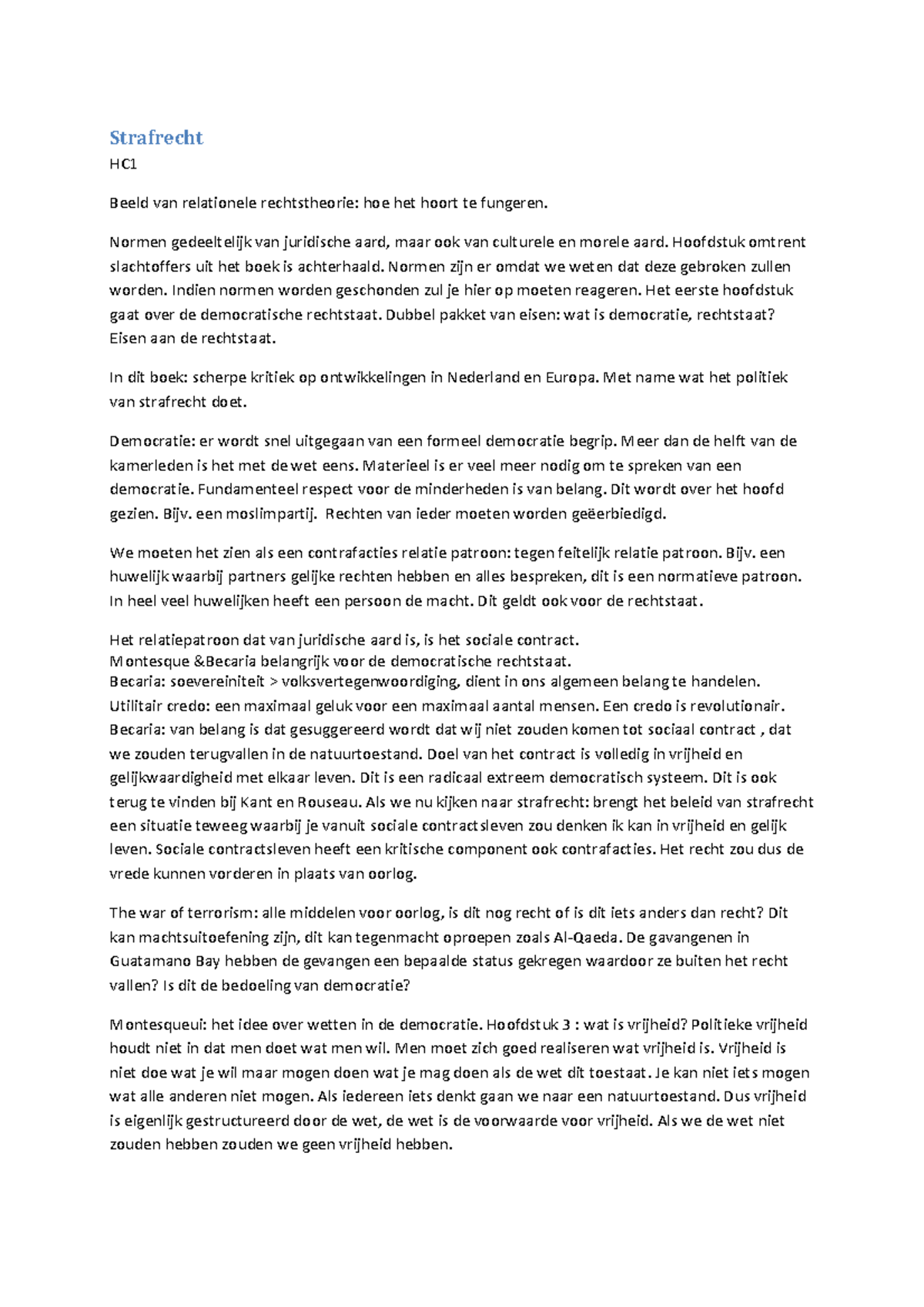 Aantekeningen Strafrechtelijke rechtshandhaving, college 1-6 ...