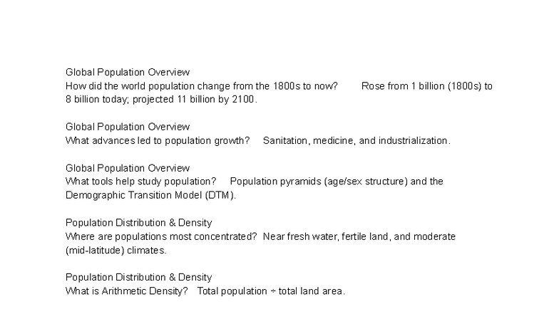 Population and Migration Study (Course Code: PM101) Flashcards - Studocu