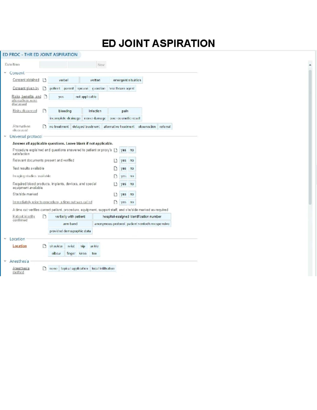 ED Joint Aspiration Procedure Consent and Protocol Details - Studocu