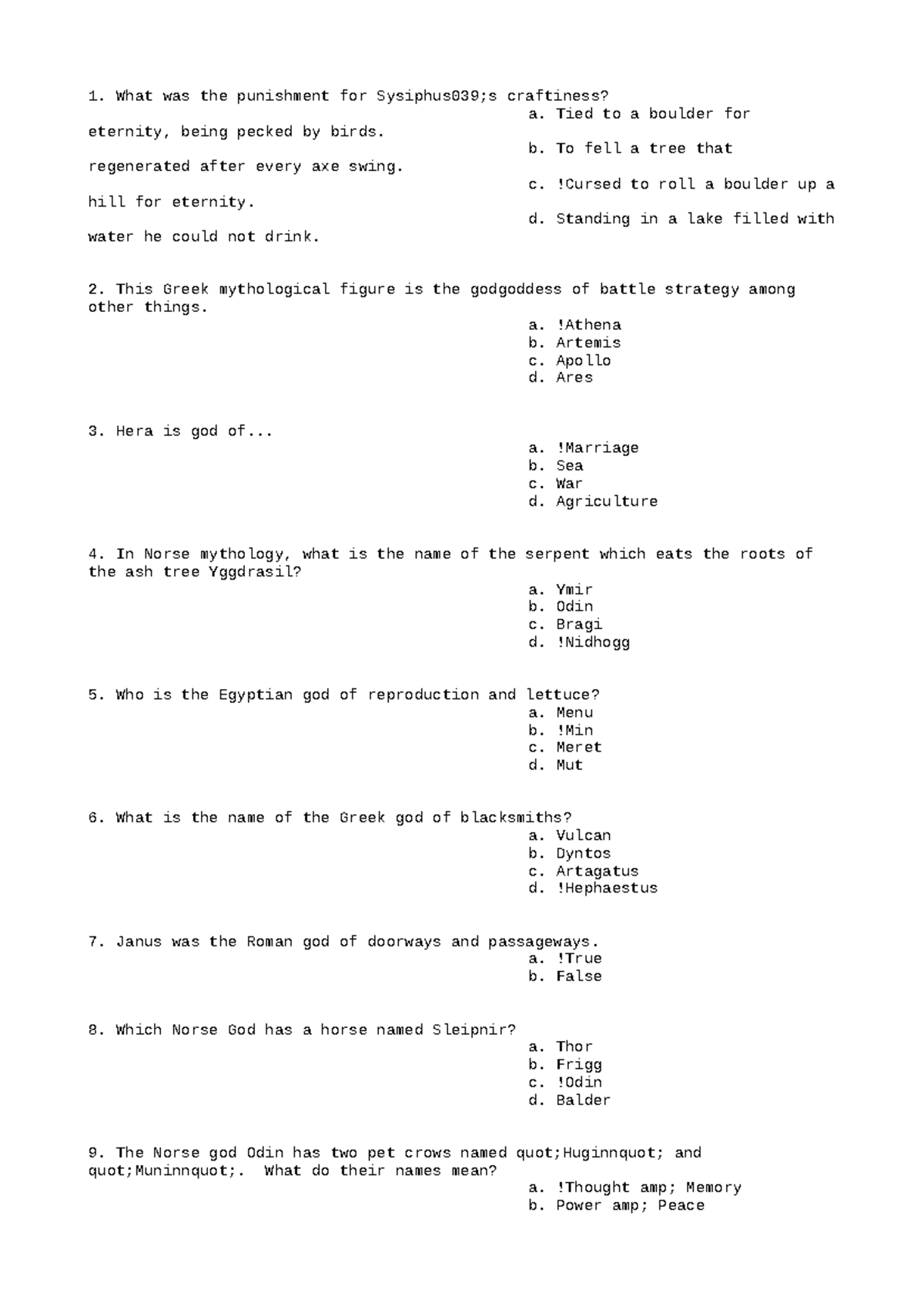 COMS153 - Mythology Quiz Questions and Answers - Studocu