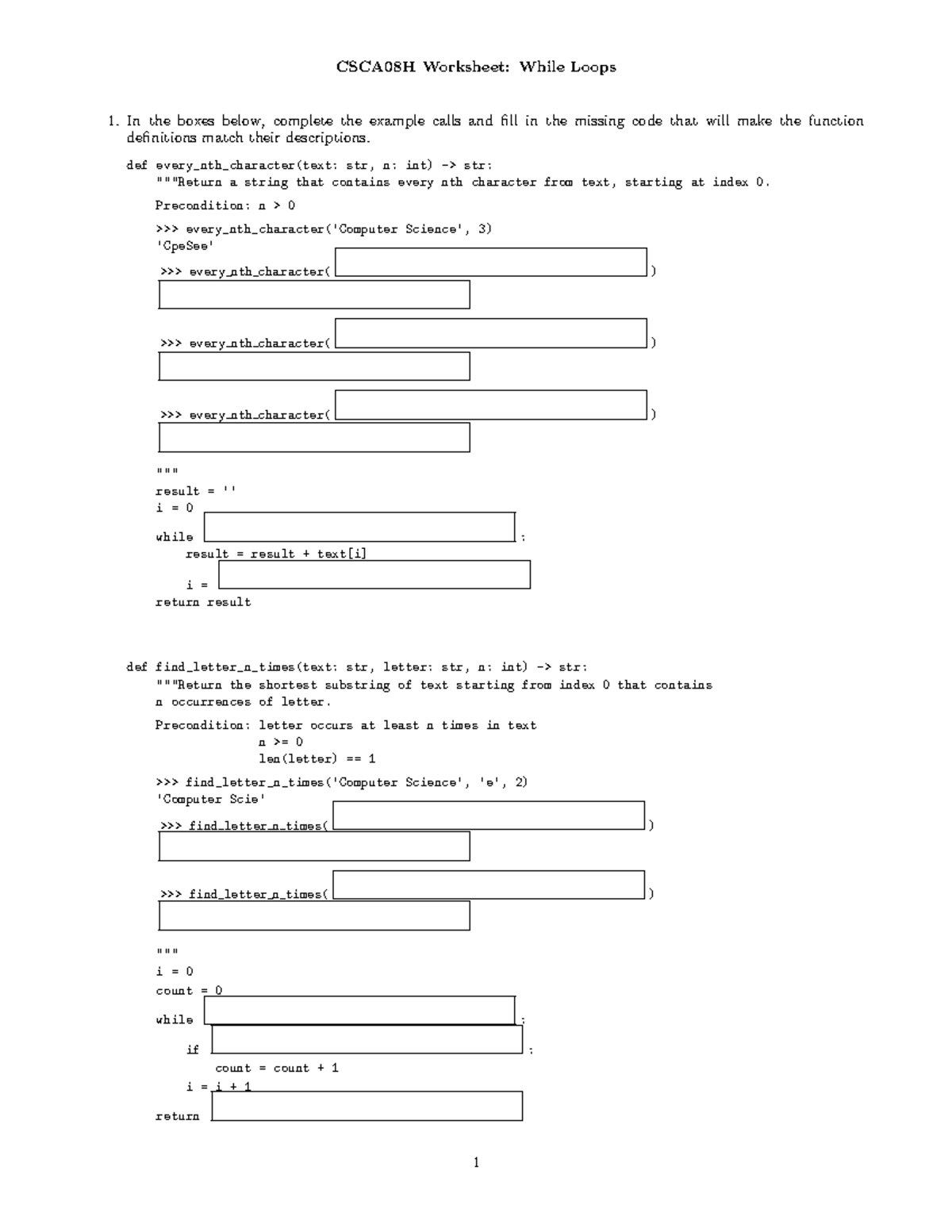 CSCA08H Worksheet: Completing While Loops Examples - Studocu