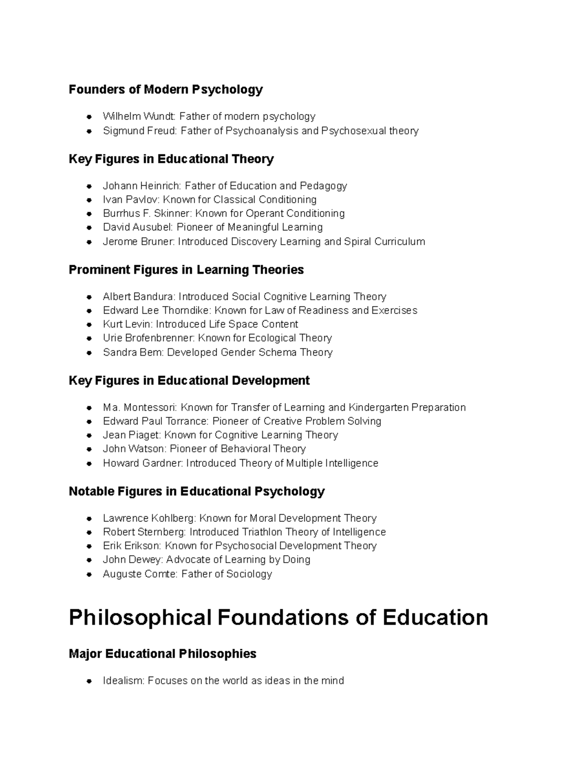 EDU 101 Quizlet: Founders and Key Figures in Education & Psychology ...