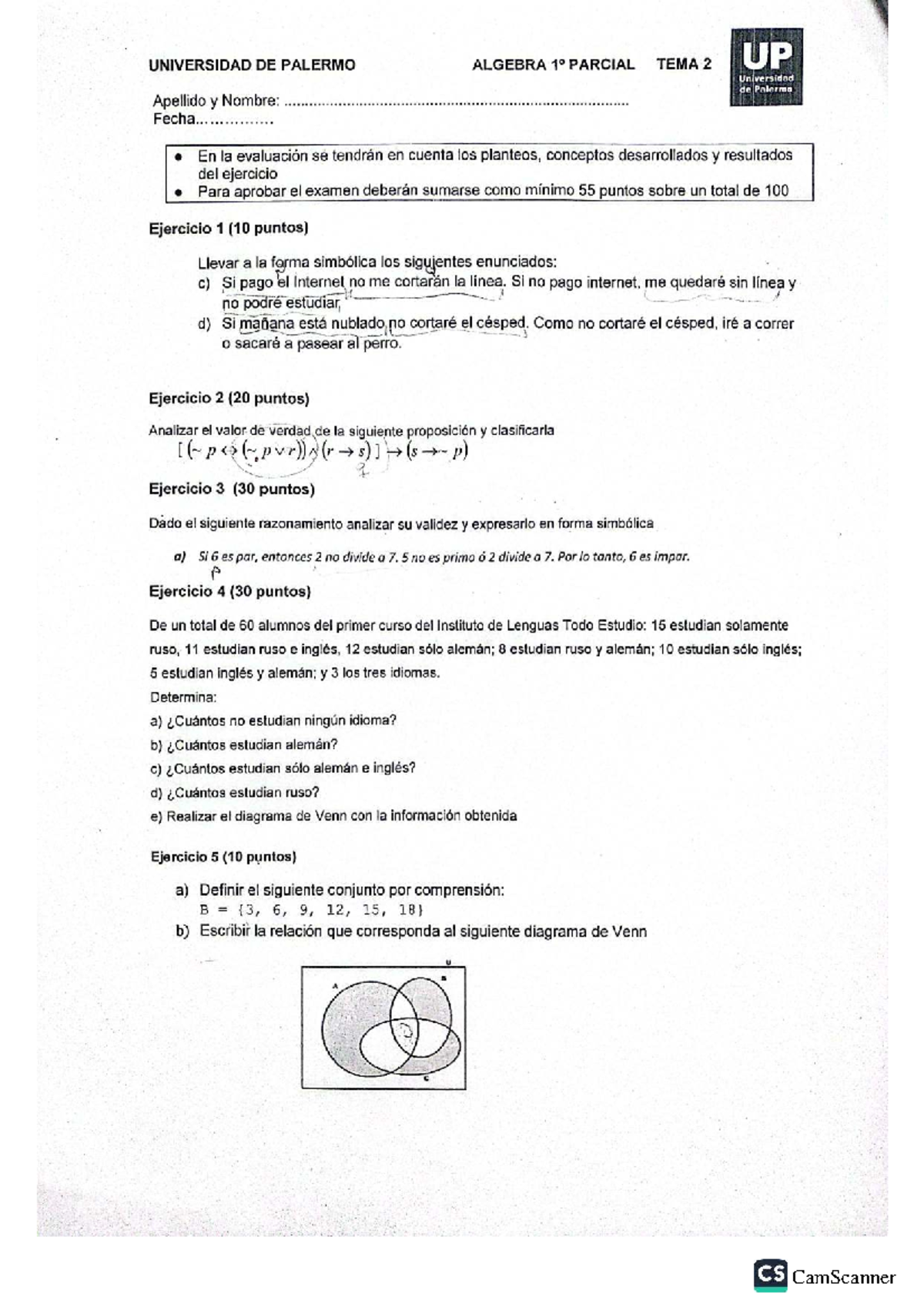 Examen Parcial de Álgebra - Tema 2 - UP - Studocu