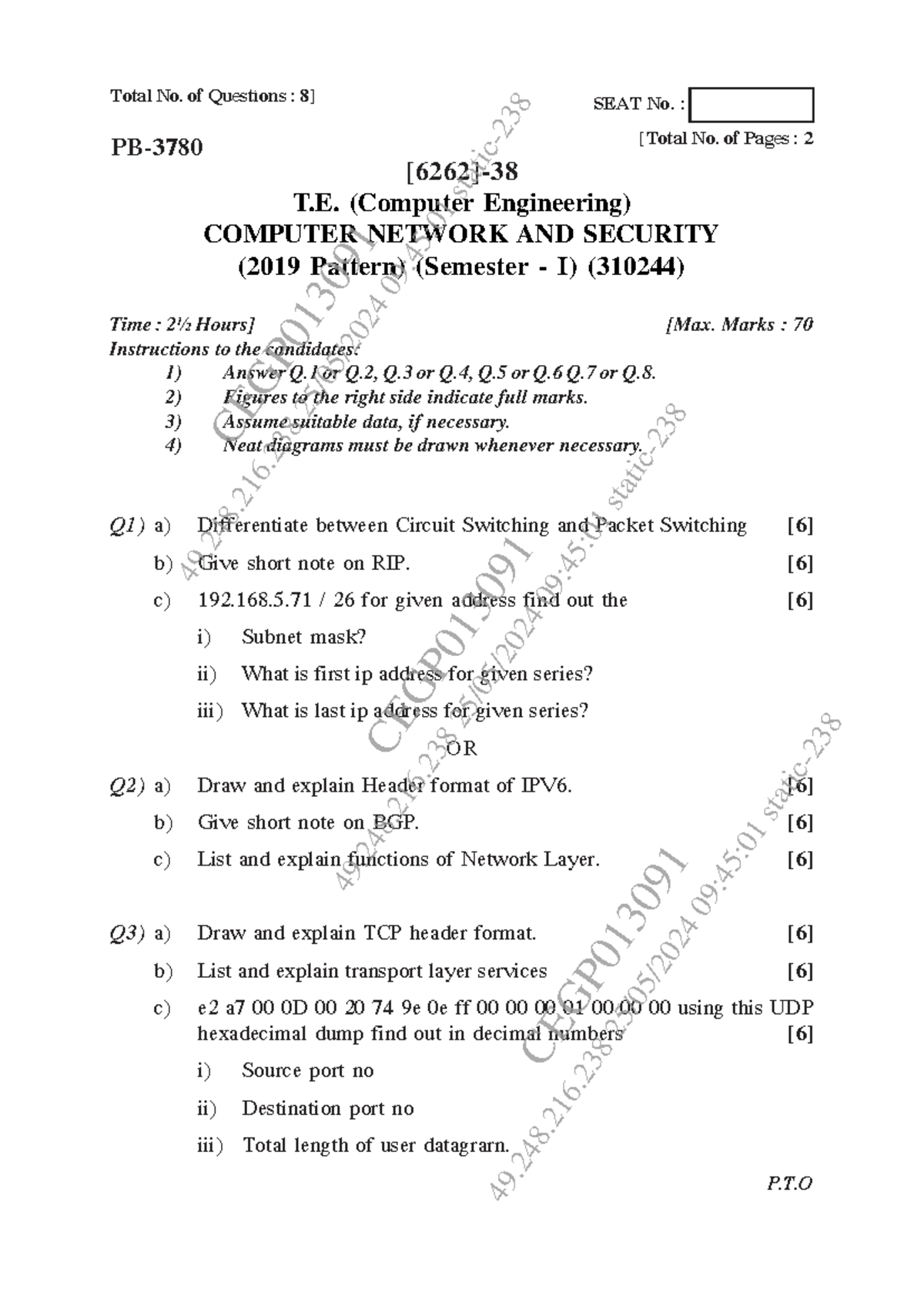 Computer Network and Security (310244) - May Jun 2024 PYQ Paper - Studocu