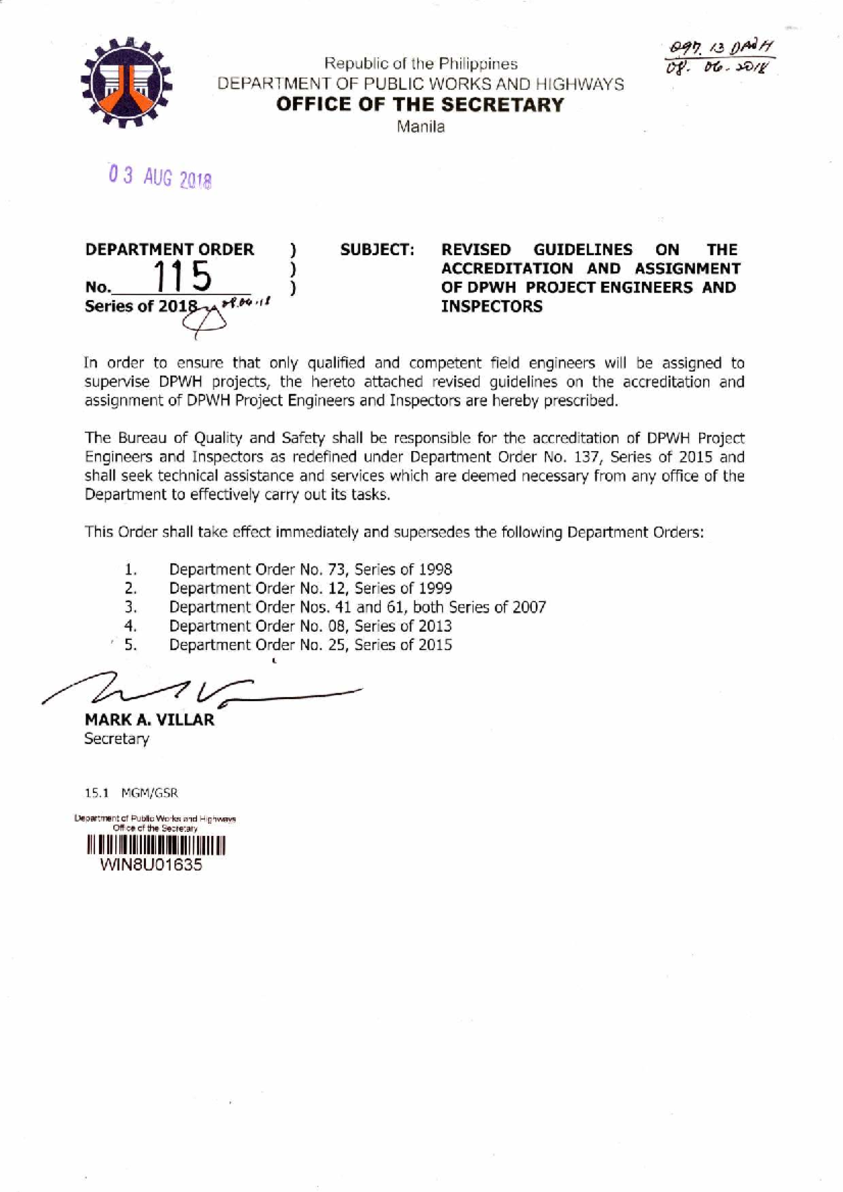 DO 115 s2018 - Revised Guidelines for DPWH Project Engineers ...