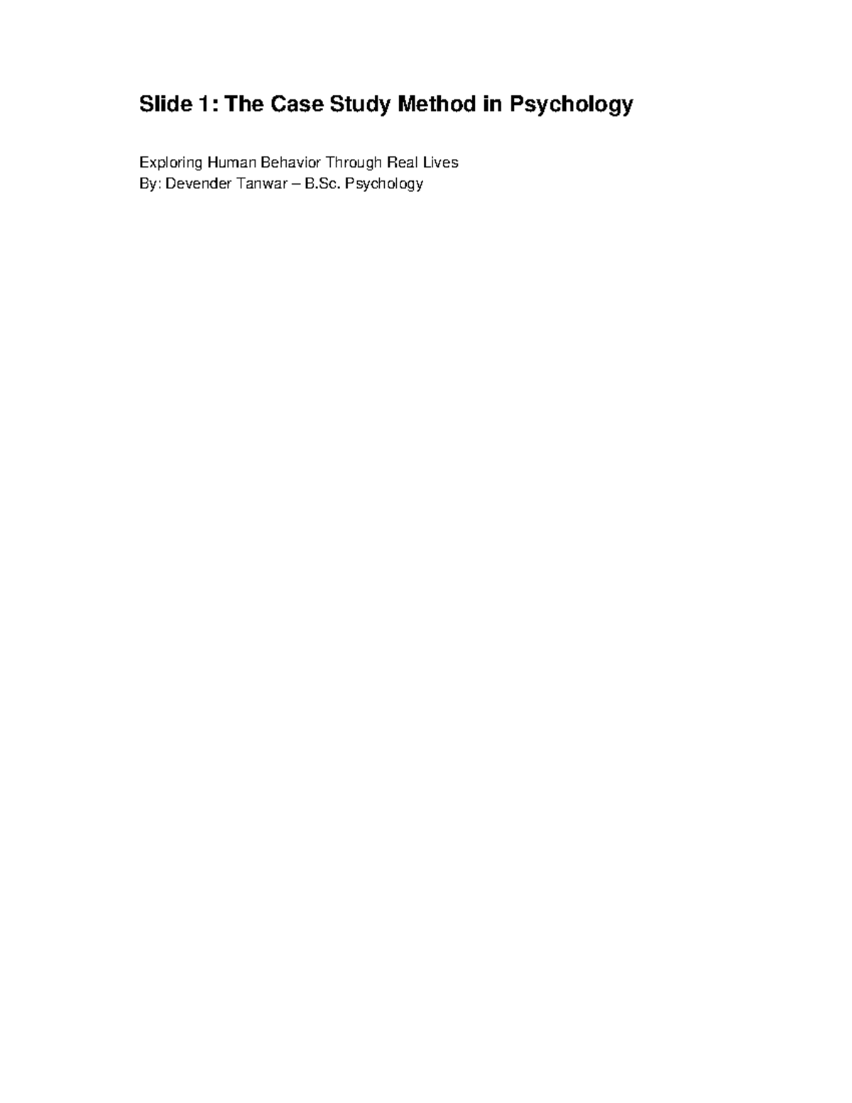 Case Study Method in Psychology: Understanding Human Behavior - Studocu