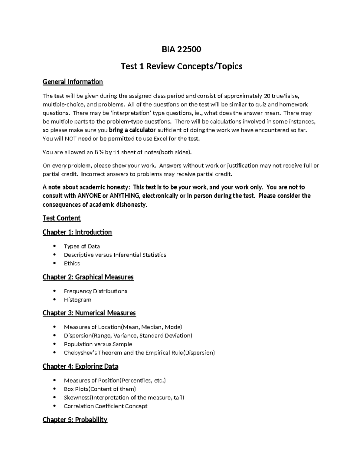 BIA 22500 Test 1 Review: Key Concepts and Topics - BIA 22500 Test 1 ...