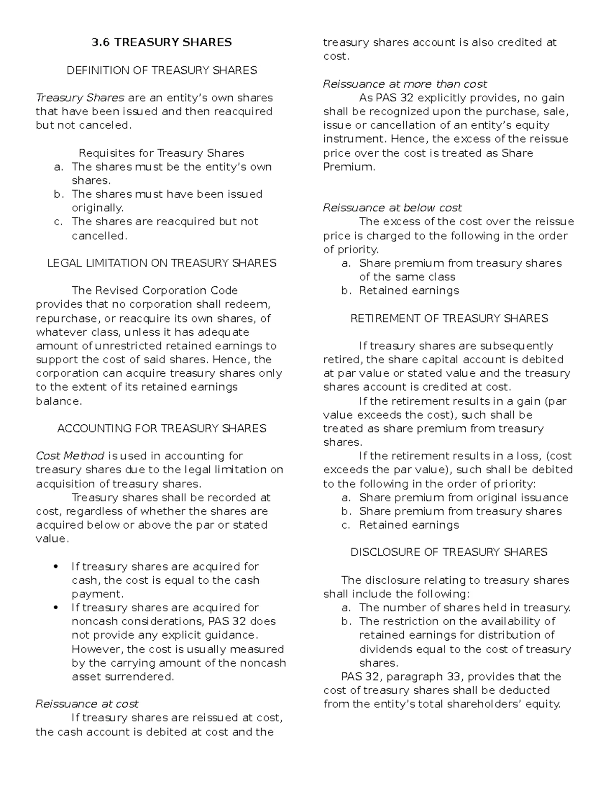 Accounting for Treasury Shares ( Reviewer and samples) - ACCOUNTING FOR ...