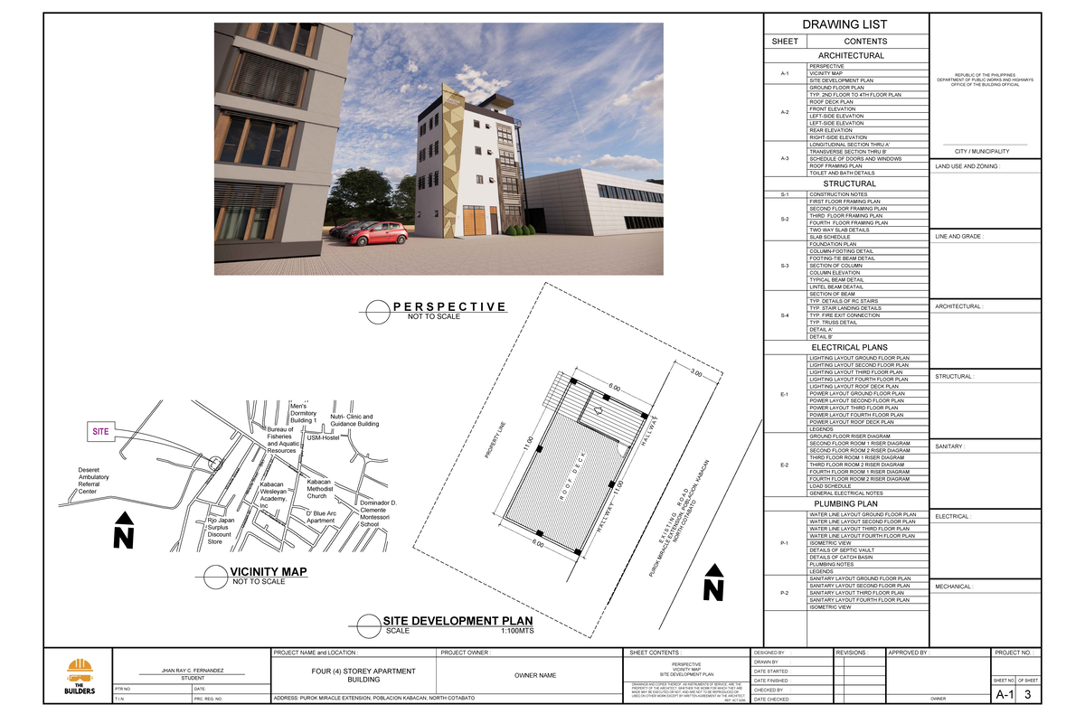 4-Storey Apartment Building Plans (A-1 to A-4, S-1 to S-4, P-1 to P-2 ...