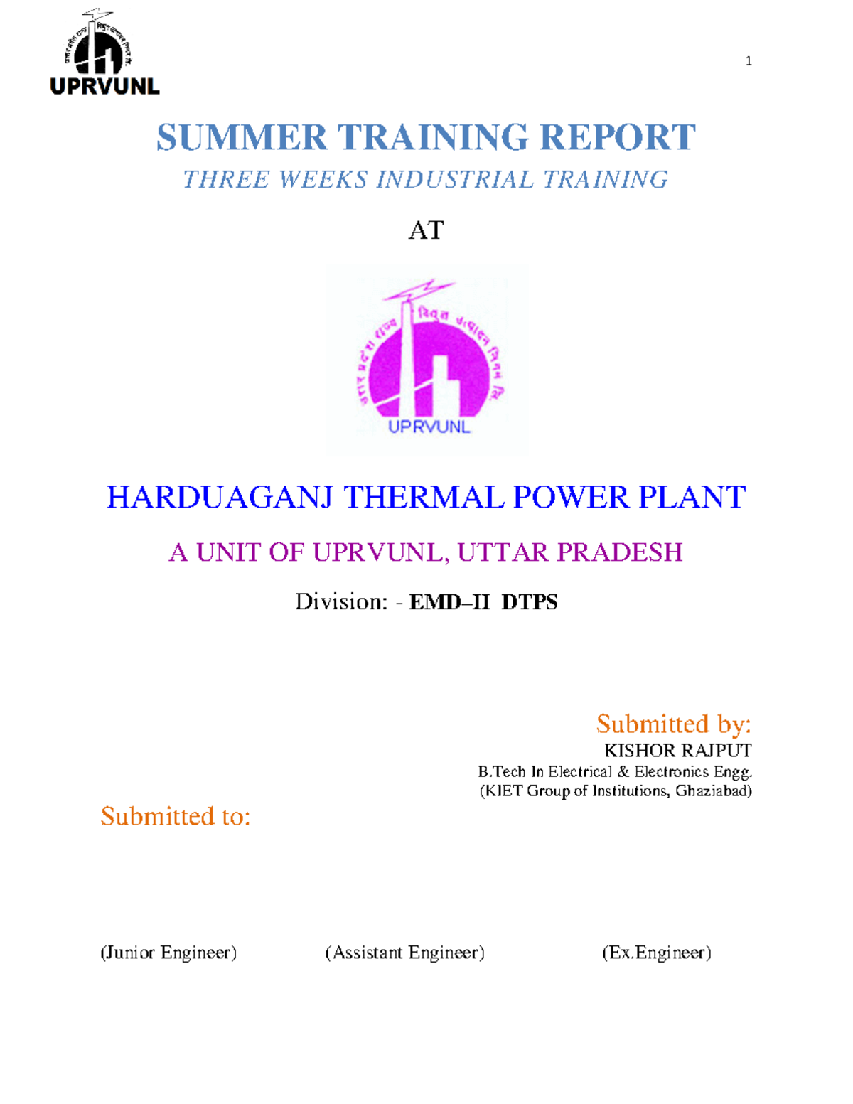 Training Report of EMD-II DTPS - SUMMER TRAINING REPORT THREE WEEKS ...
