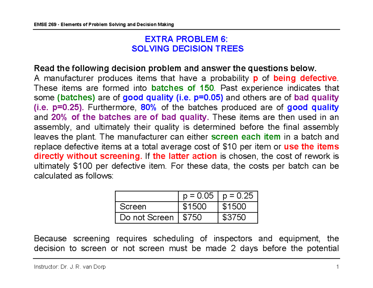 EMSE 269 Extra Problem 6: Decision Trees Solution Key - Studocu