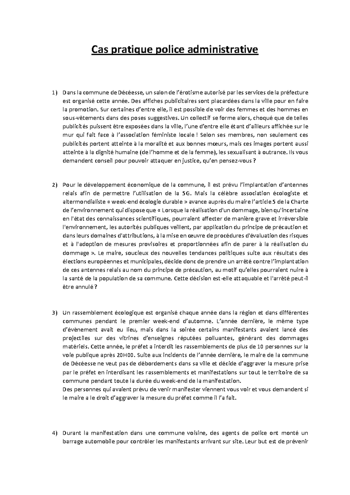Cas Pratique TD Police Administrative 2024: Analyse des Situations ...