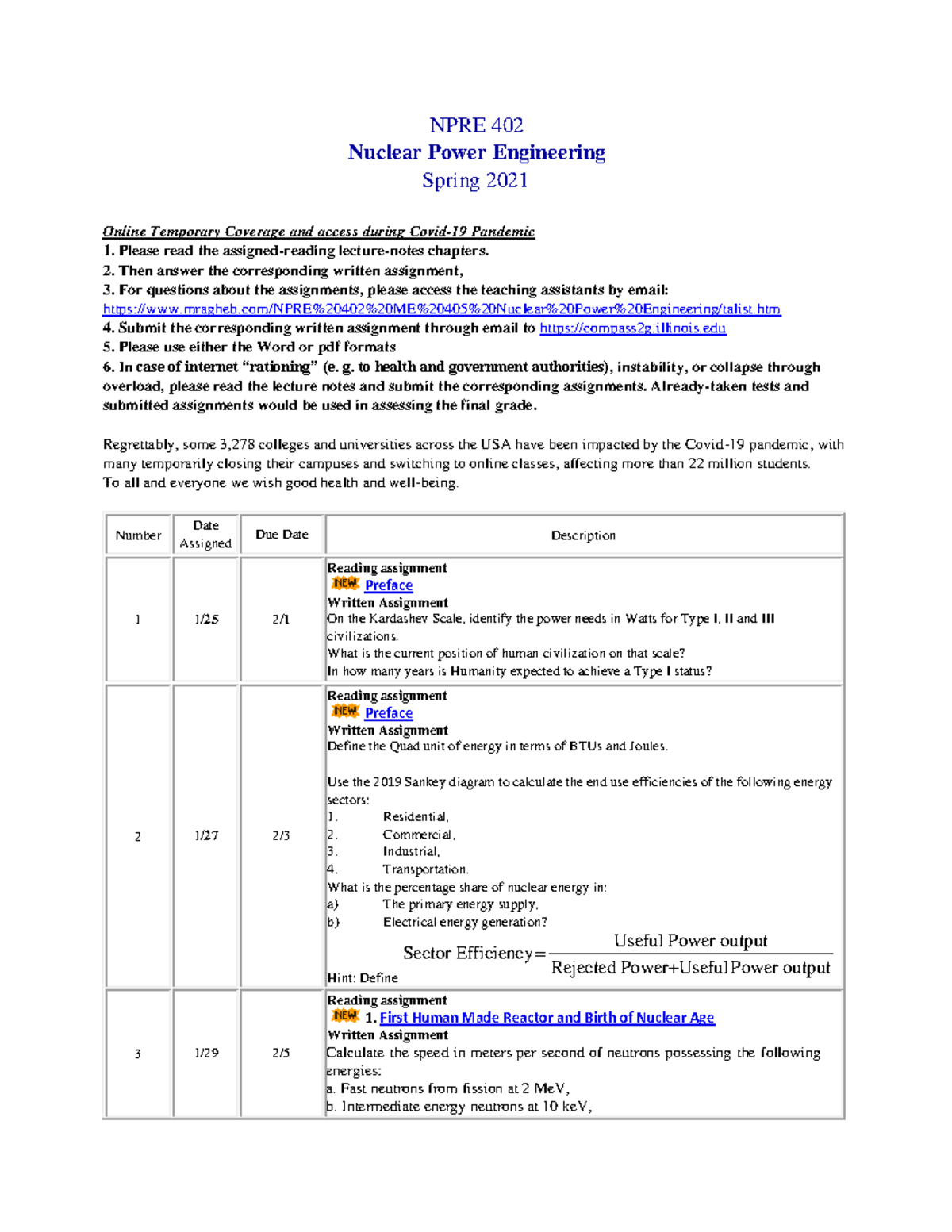 NPRE 402 Spring 2021 Written Assignments Overview - Studocu