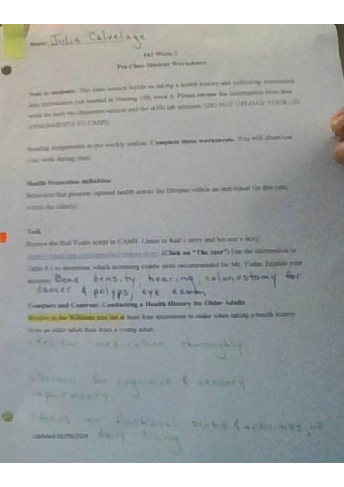 NUR 163 PCA Week 2 Study Notes and Health Assessments - Studocu