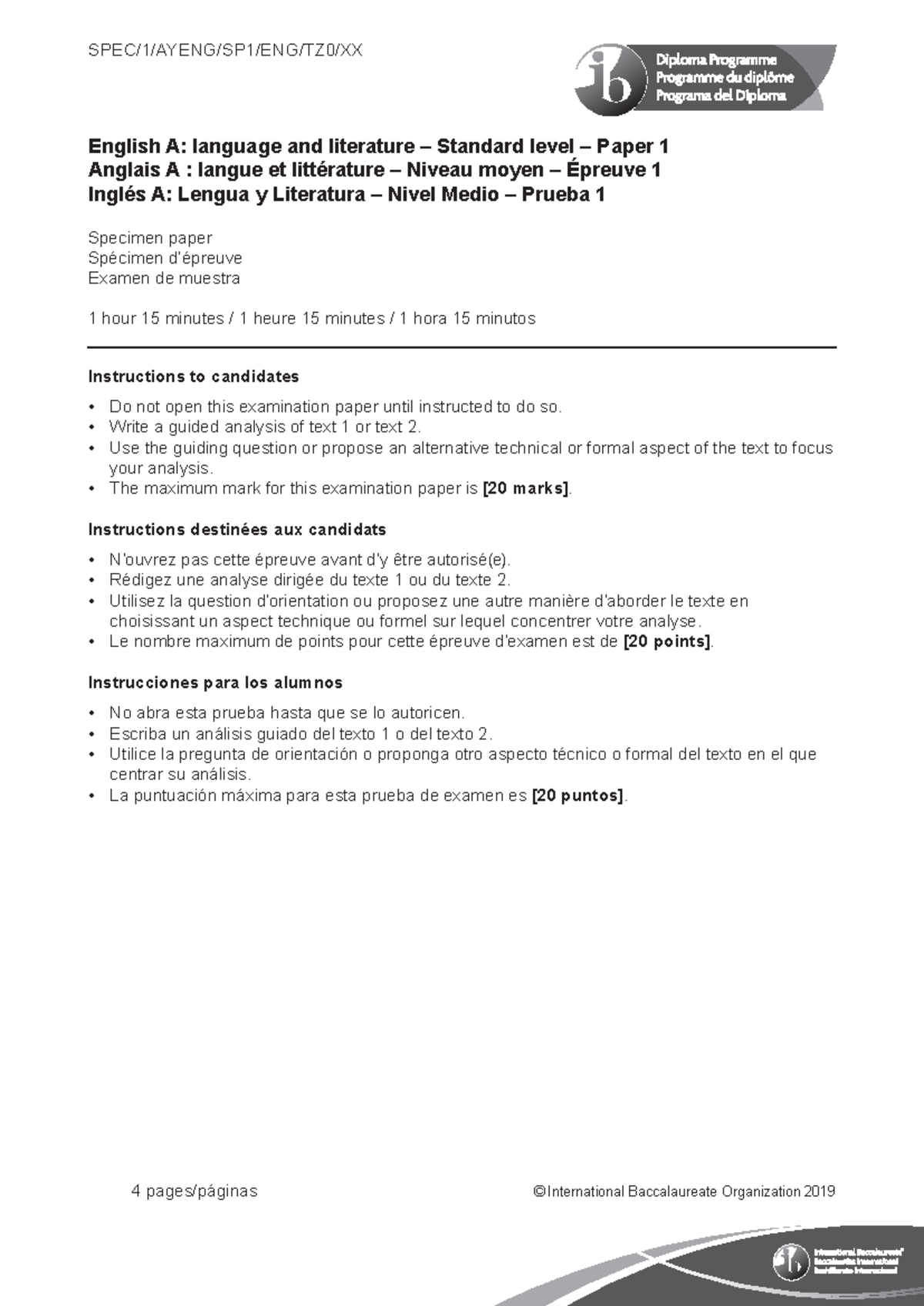SL Paper 1: English A Analysis Guide - Language and Literature SL Level ...