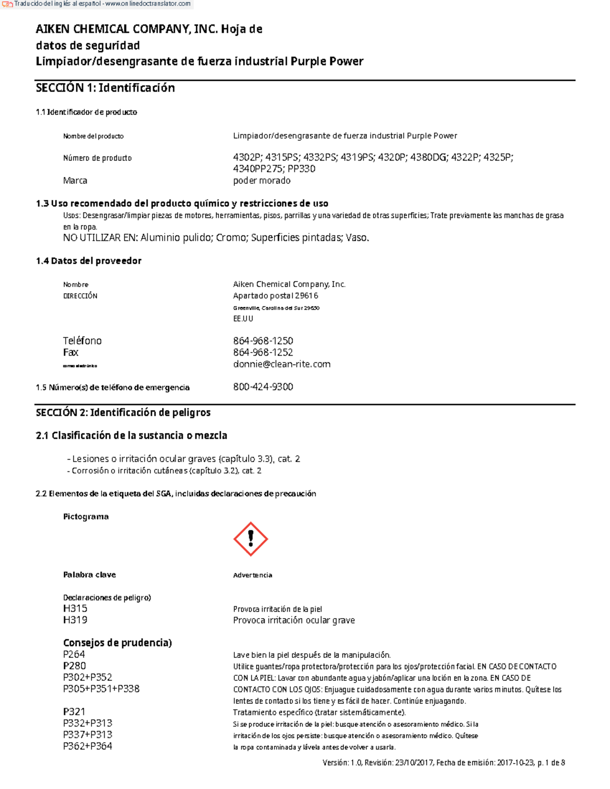 690389653-Hoja de Seguridad del Limpiador Purple Power - Studocu