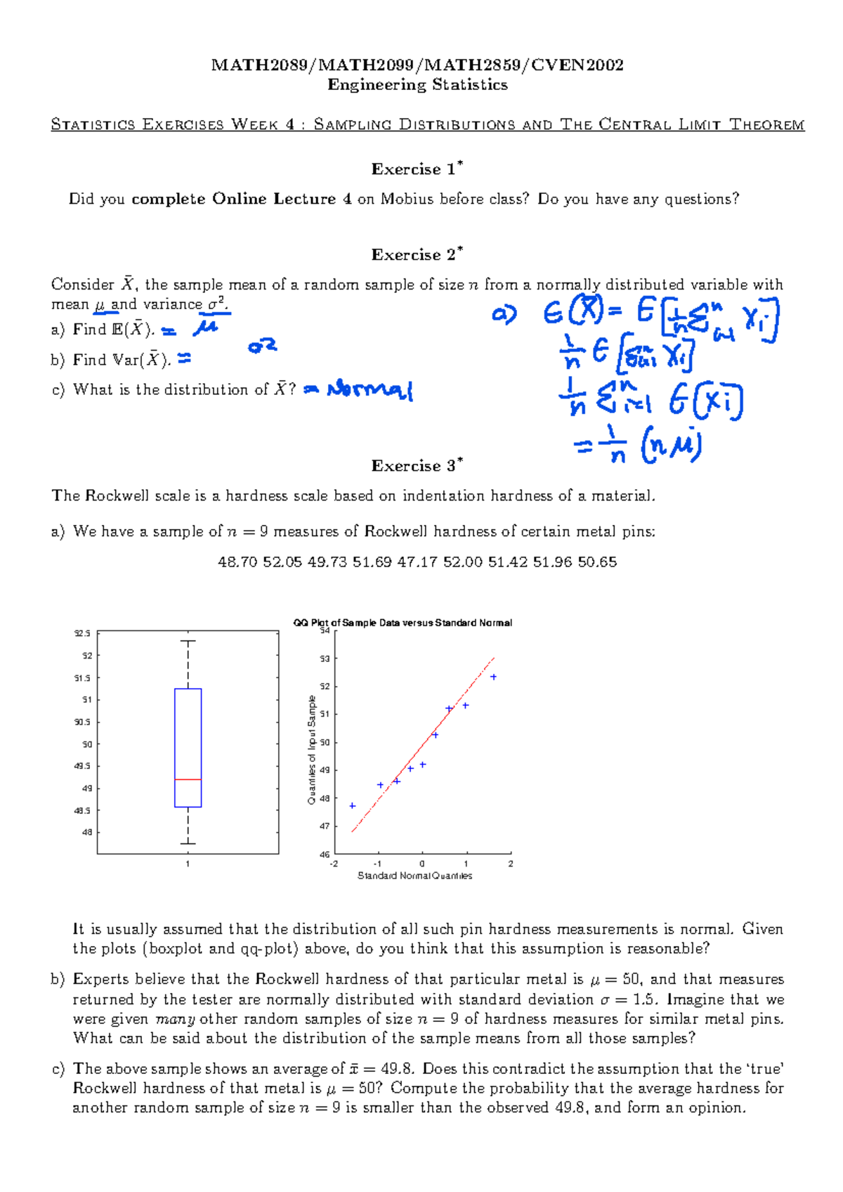 Engineering Statistics (ENGR 101) Week 4 Exercises: Sampling ...