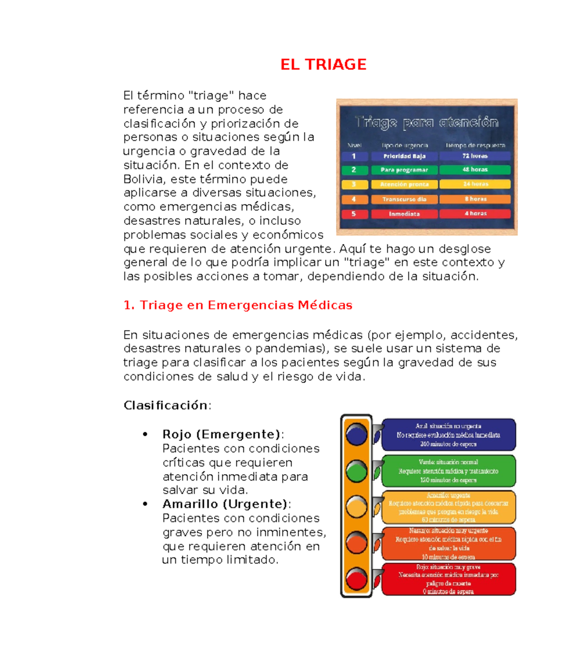 EL Triage - DOC - EL TRIAGE El término "triage" hace referencia a un ...