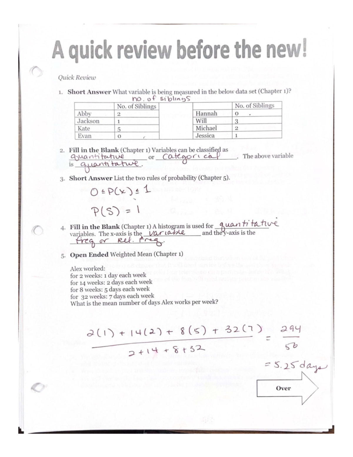 Chapter 1 & 5 Review: Key Concepts & Probability Analysis - Studocu